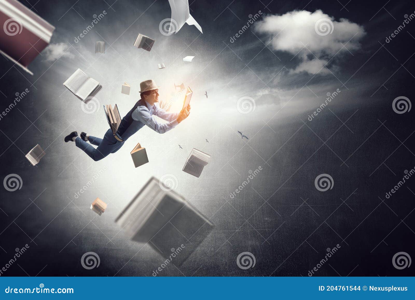 Flying man with a book stock photo. Image of witch, learn - 204761544