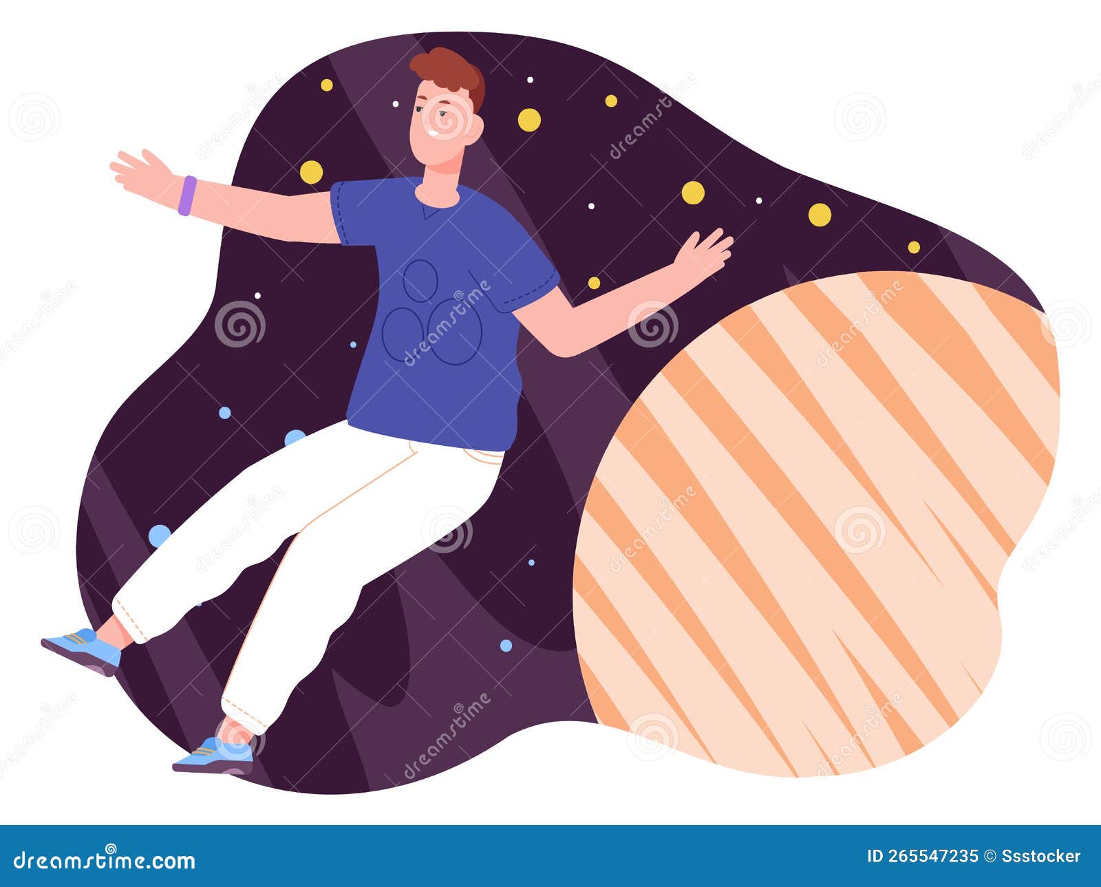 Flying Man In Space. Person Floating In Dream Universe Cartoon Vector ...