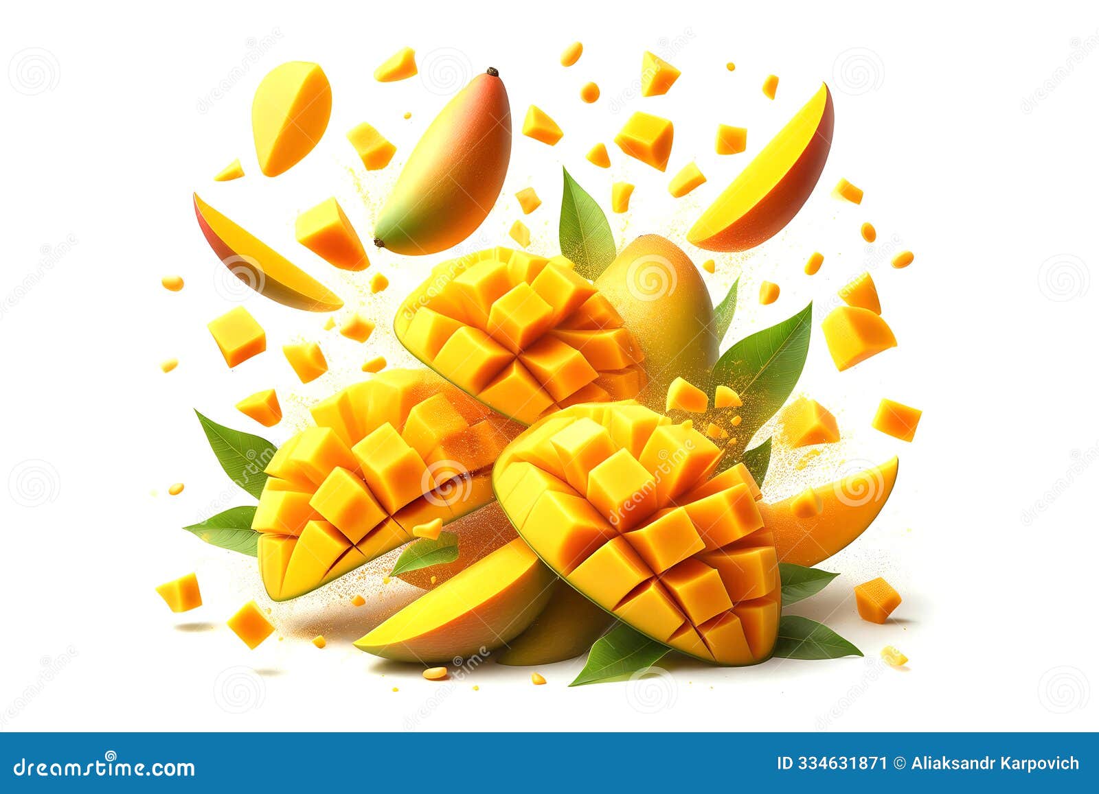 Flying Mango Pieces. Isolated on a White Background. Stock Illustration ...