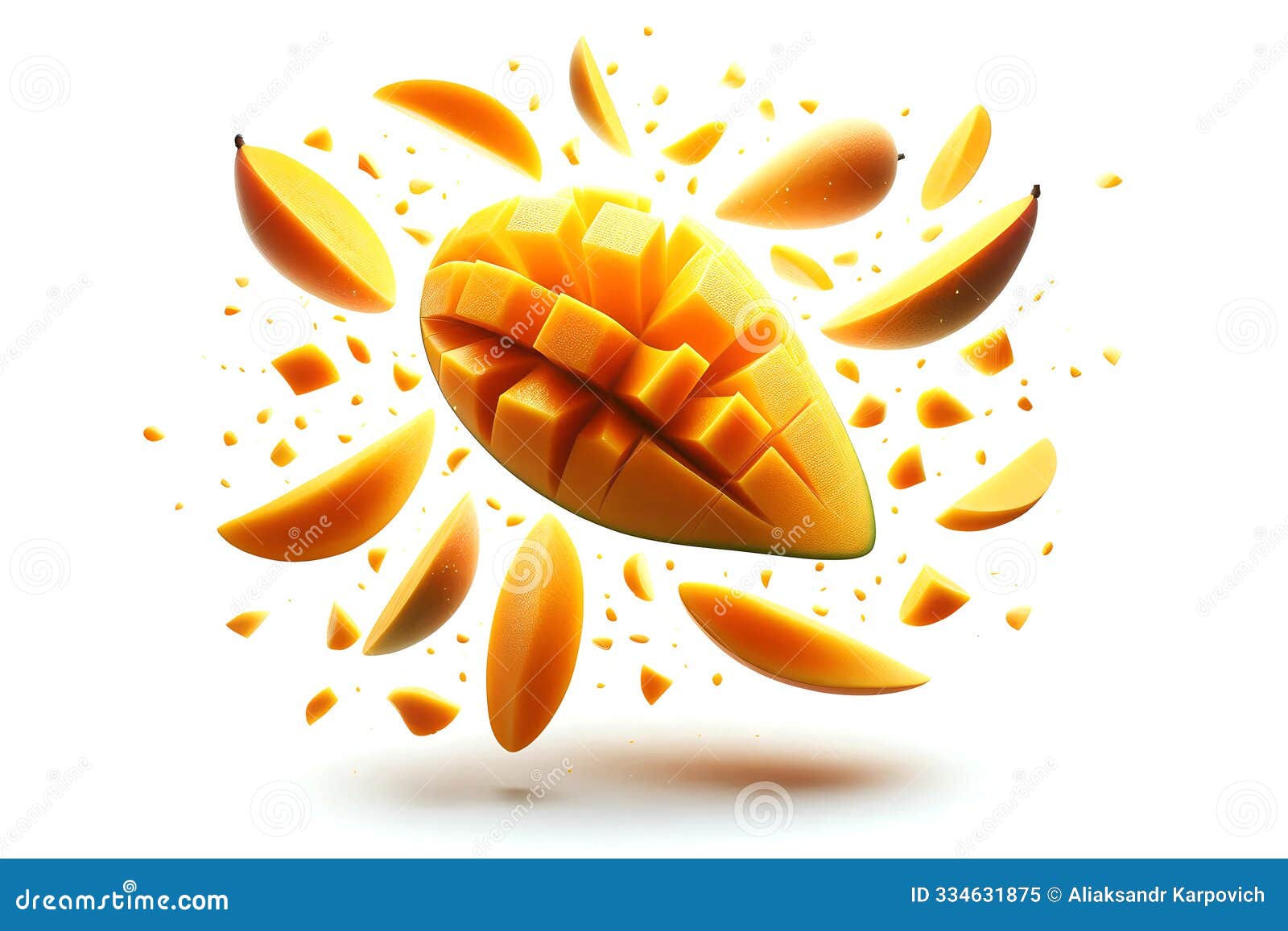 Flying Mango Pieces. Isolated on a White Background. Stock Illustration ...
