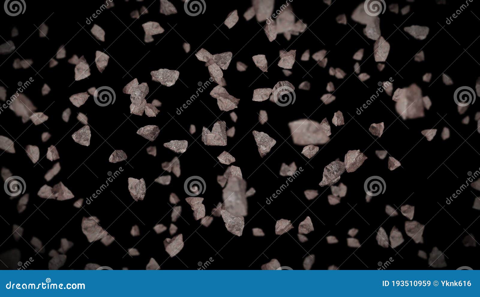 Flying Many Rock Stone on Black Background. Broken Splash Explosion ...
