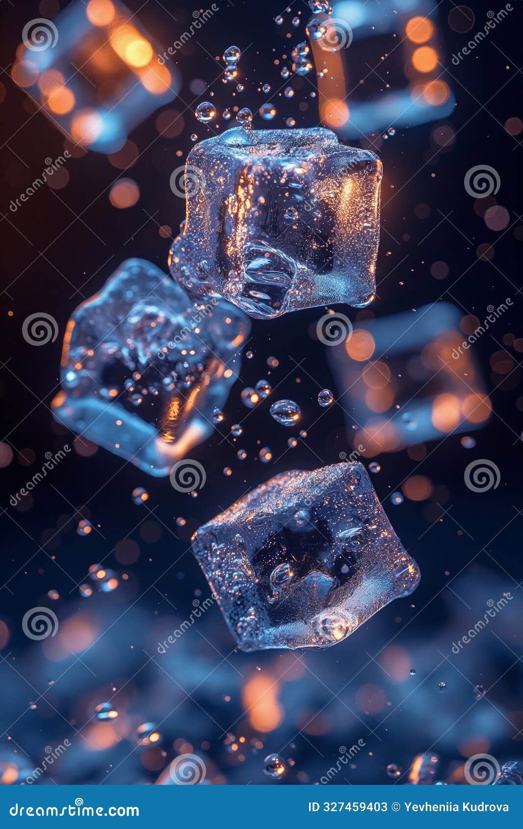 Flying Melting Ice Cubes Soaring through the Air on Background ...