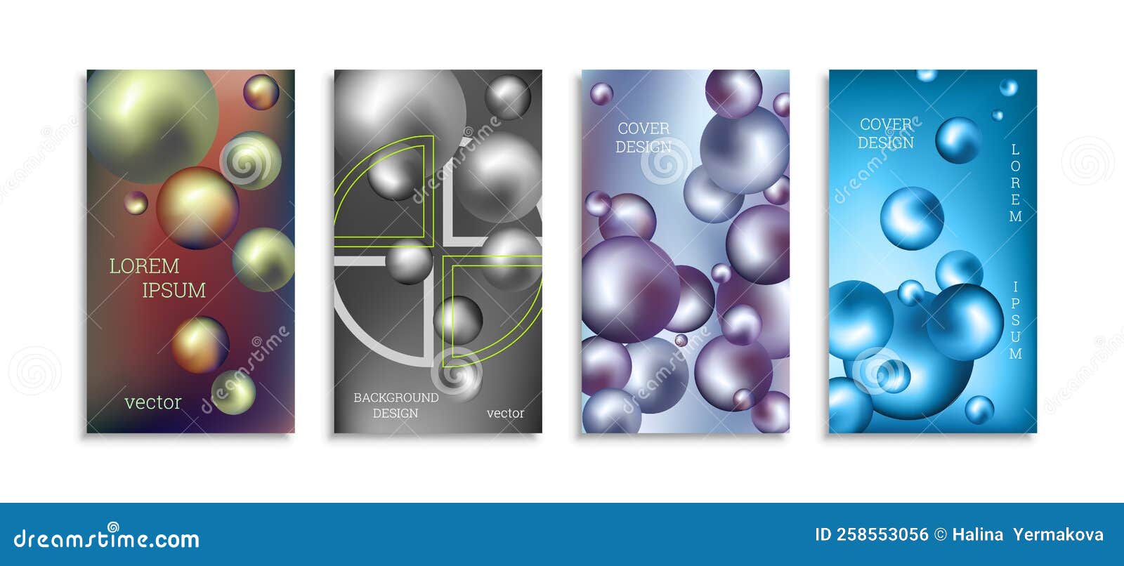 Flying Metal Balls. Set of 4 Cover Designs, Creative Background Stock ...