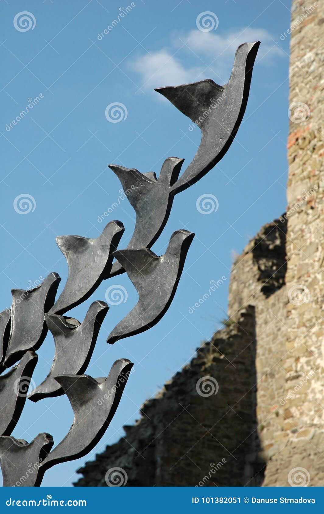 Flying metal doves stock image. Image of grey, metamorphosis - 101382051