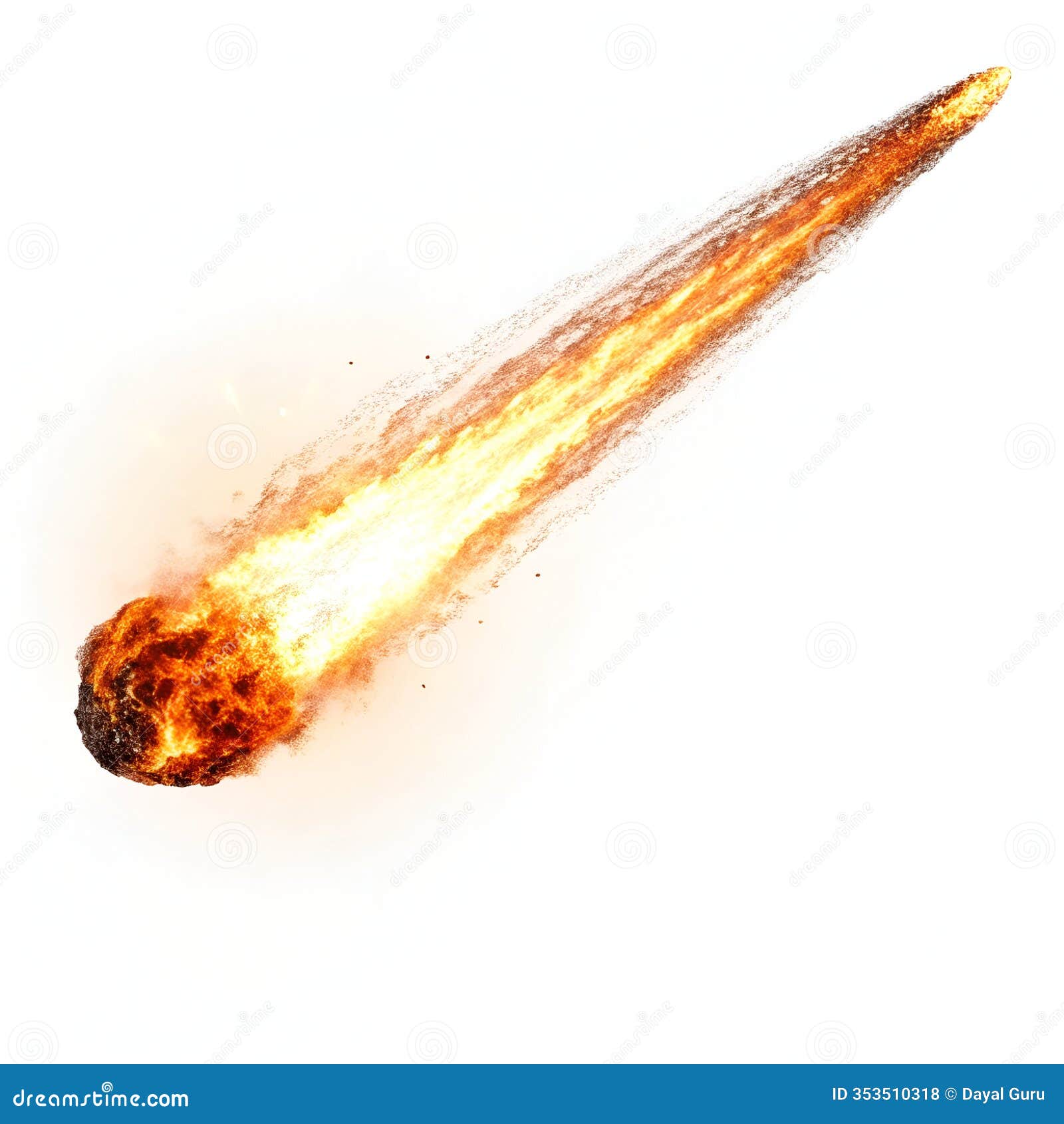 Flying Meteor or Asteroid Fireball Comet with Fire Isolated on White ...