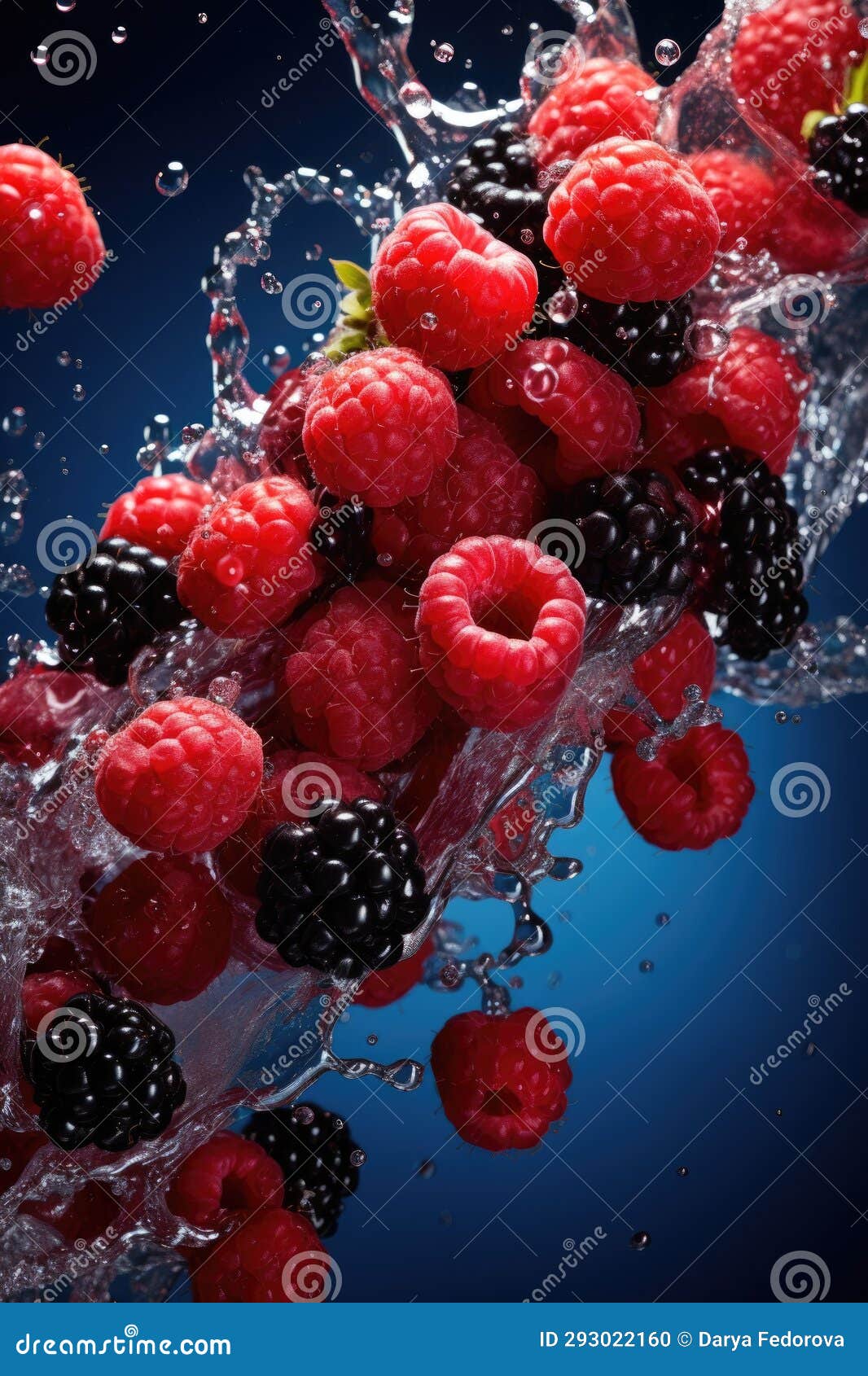 Flying Mix Berries with Splash on Blue Background. Stock Photo - Image ...