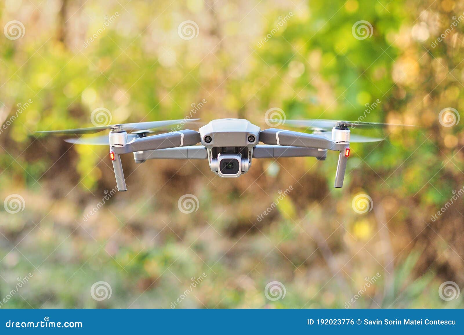 Flying Modern Drone Front View Stock Photo - Image of mini, electronics ...