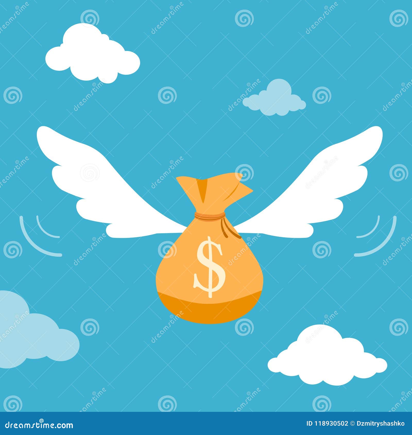 Flying money sack. stock vector. Illustration of bank - 118930502