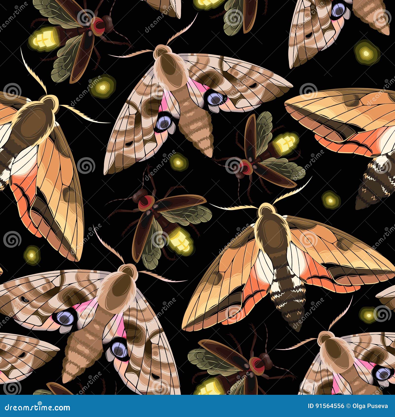 Flying moths seamless stock vector. Illustration of creative - 91564556