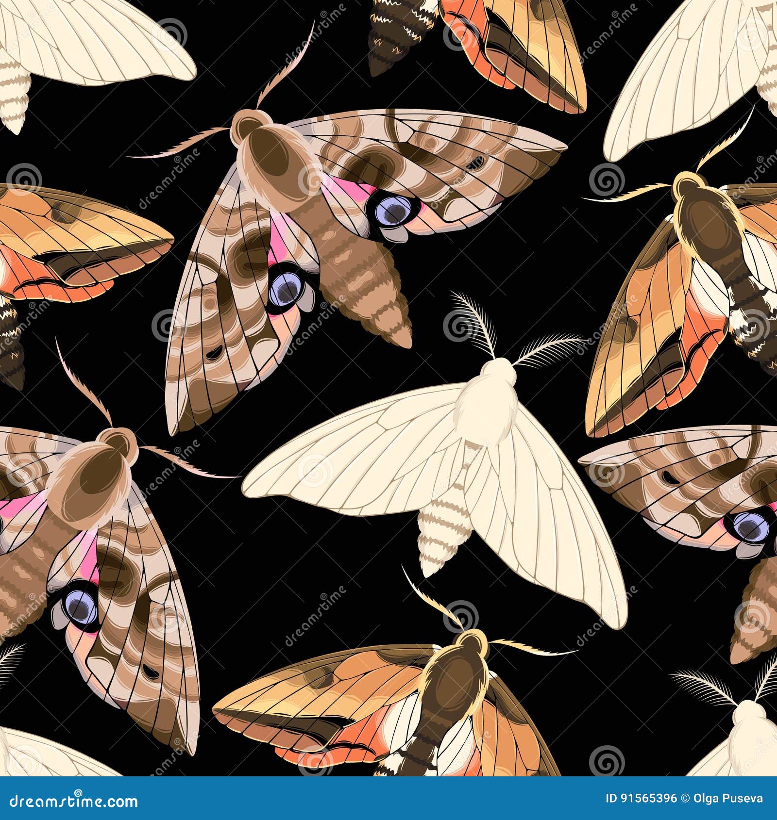 Flying moths seamless stock vector. Illustration of hand - 91565396