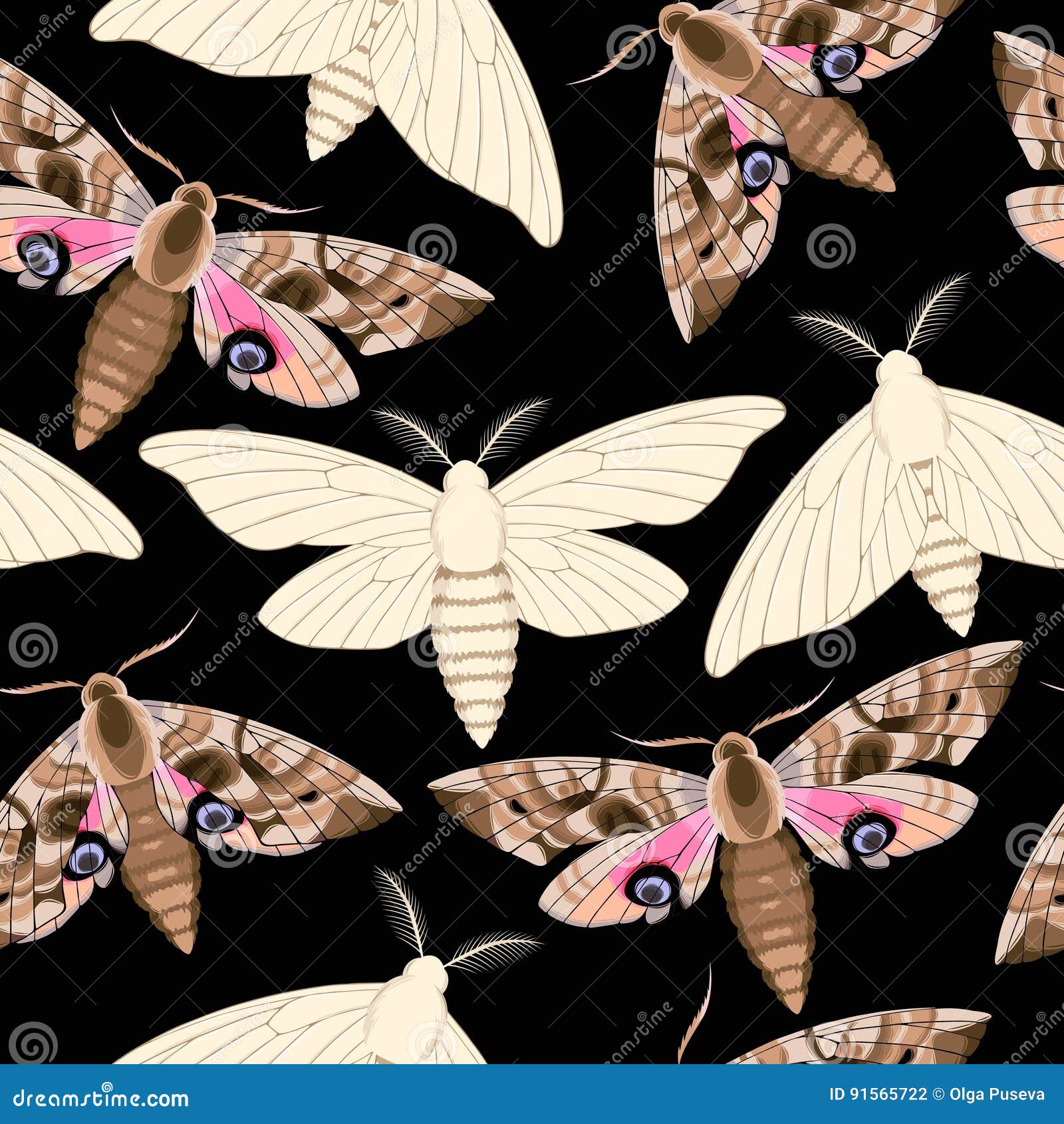 Flying moths seamless stock vector. Illustration of seamless - 91565722