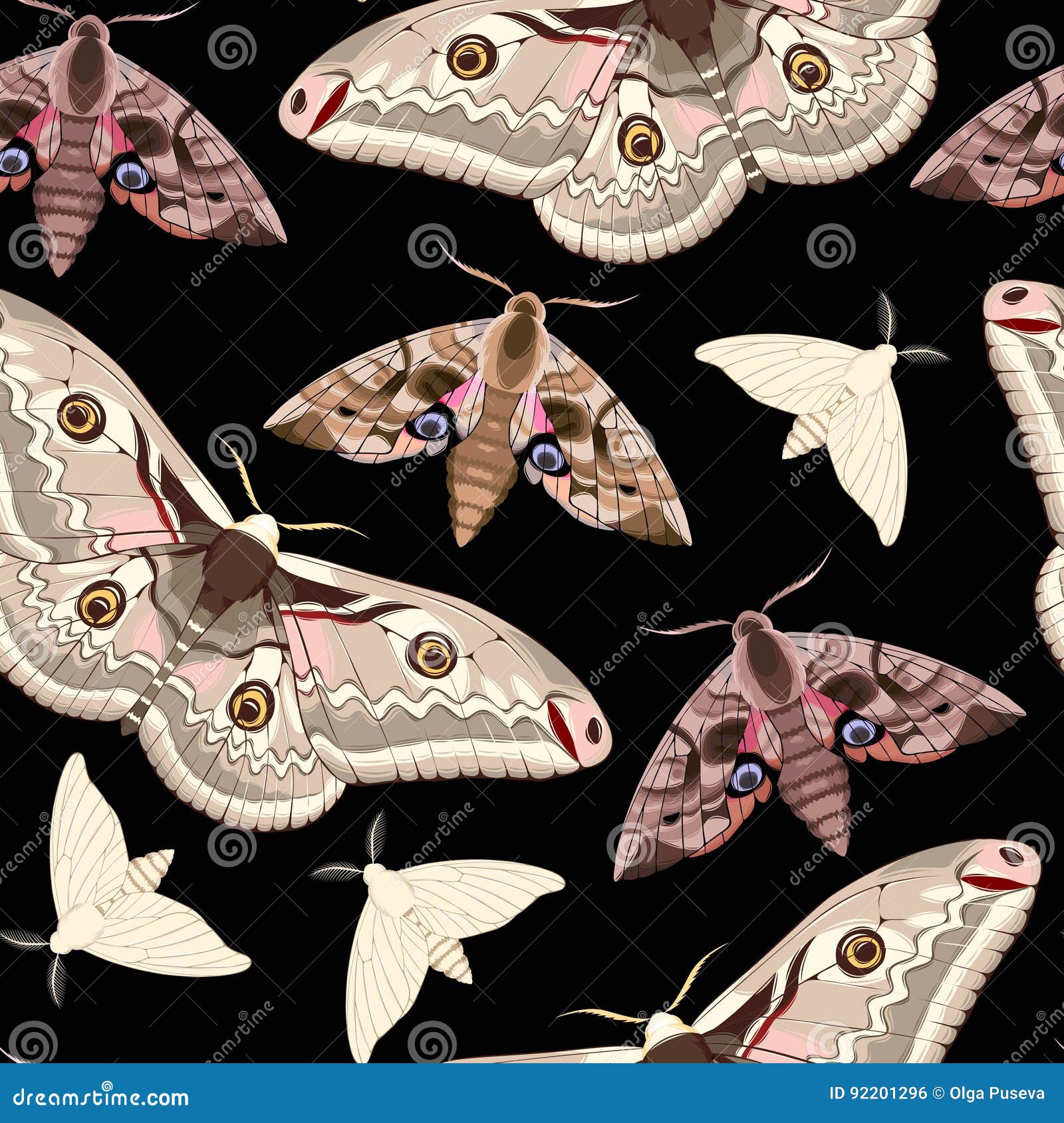 Flying moths seamless stock vector. Illustration of drawing - 92201296