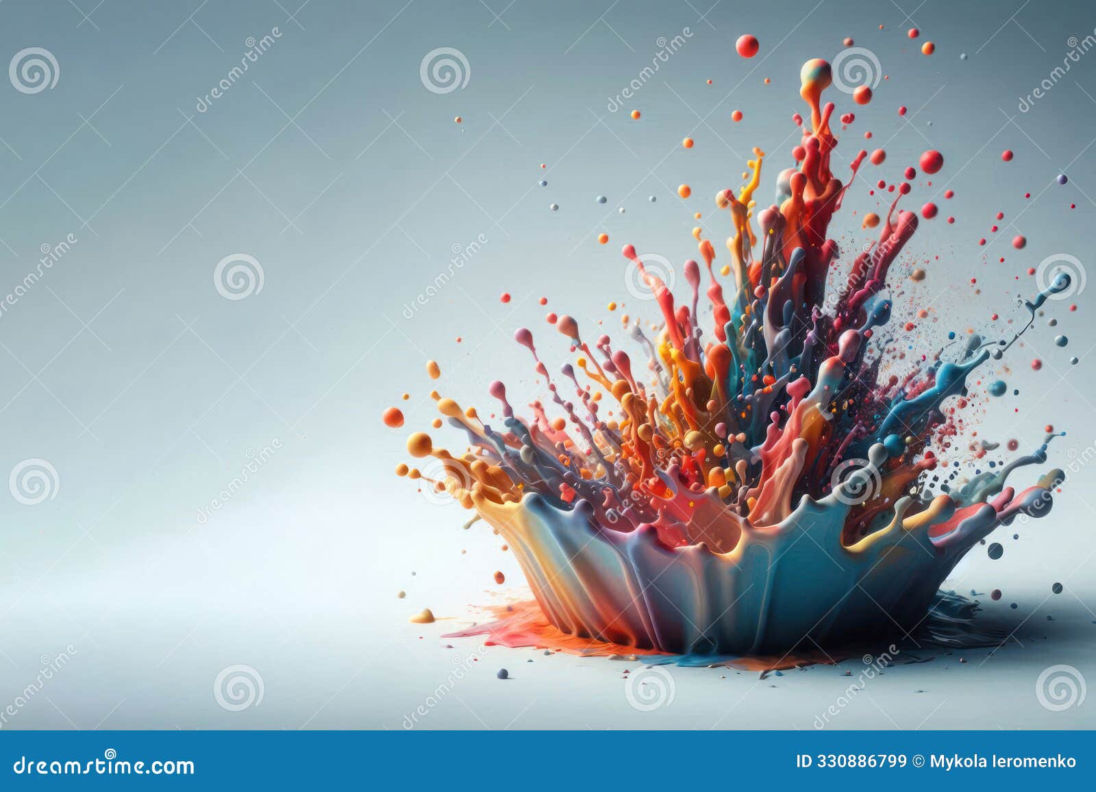 Flying, Multi-colored Paint Splatters Hitting the Surface. Space for ...