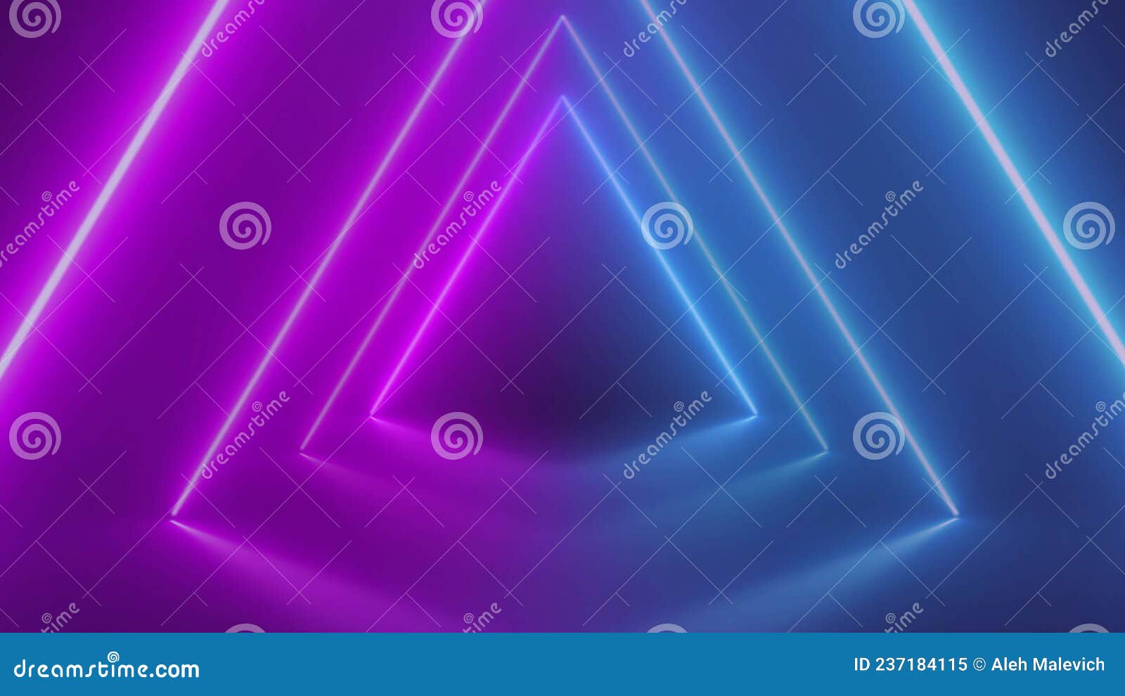 Flying through the Neon Glowing Pink-blue Triangular Geometric Endless ...