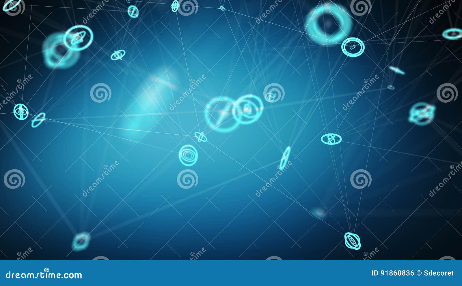 Flying Network Connection Interface 3D Rendering Stock Illustration ...