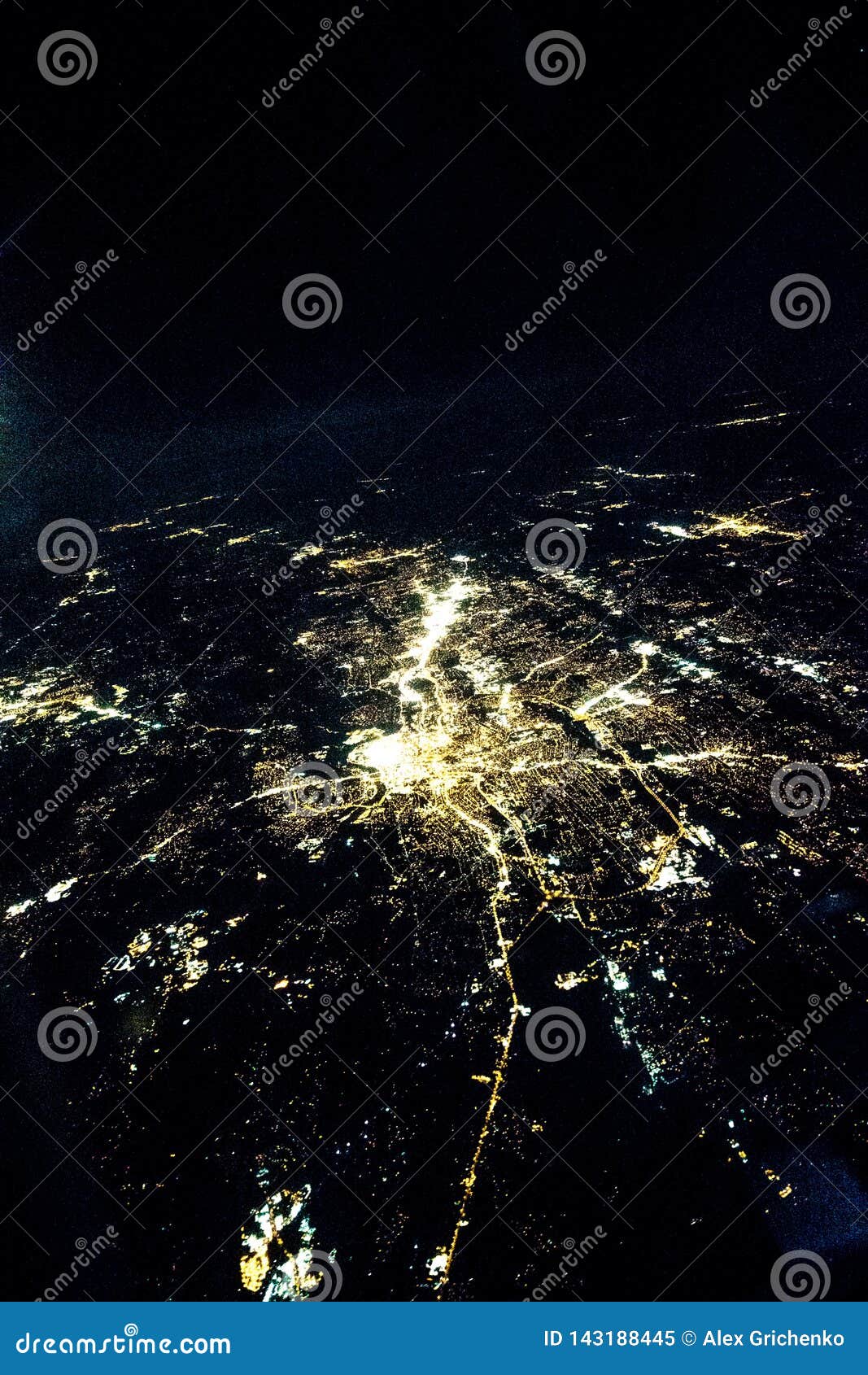 Flying at Night Over Cities Below Stock Image - Image of horizon ...