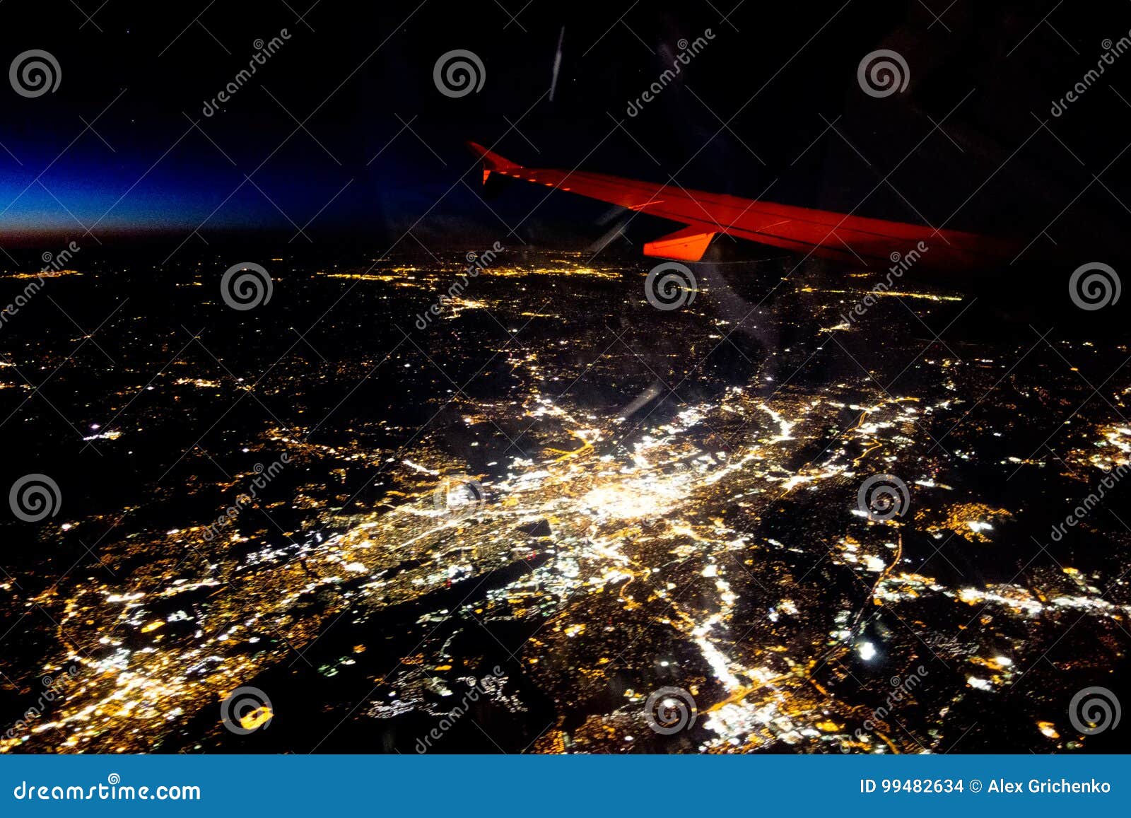 Flying at Night Over Cities Below Stock Photo - Image of mountain, high ...