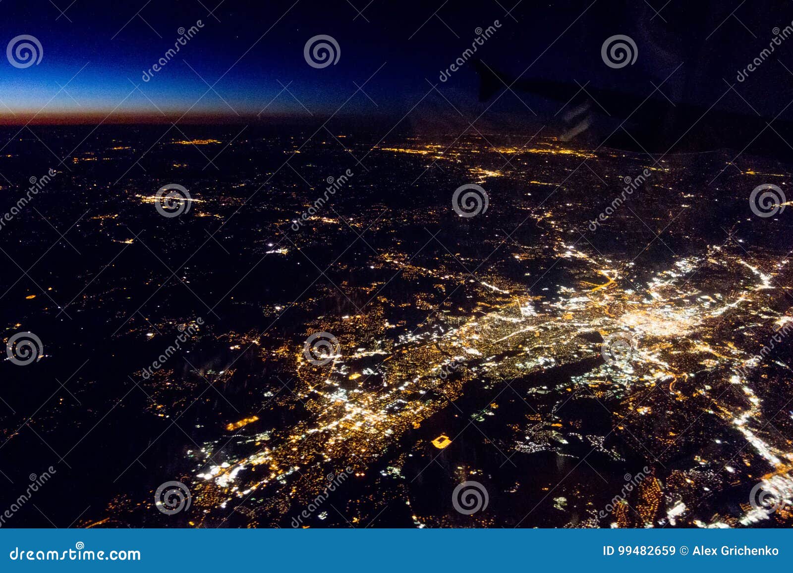 Flying at Night Over Cities Below Stock Image - Image of mountain ...