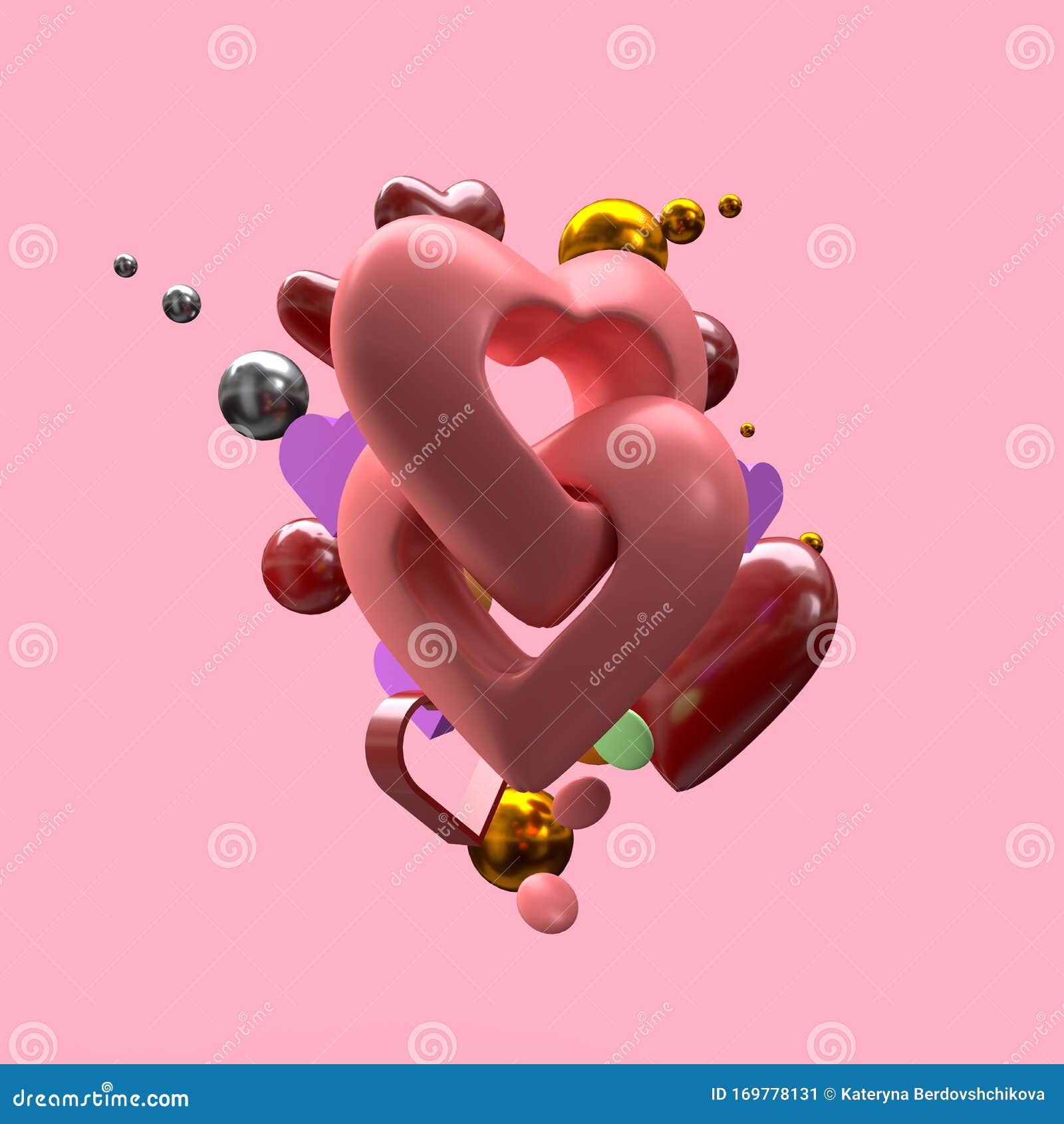 Flying Objects of Love Symbols for Valentine Day. -3D Rendering Stock ...