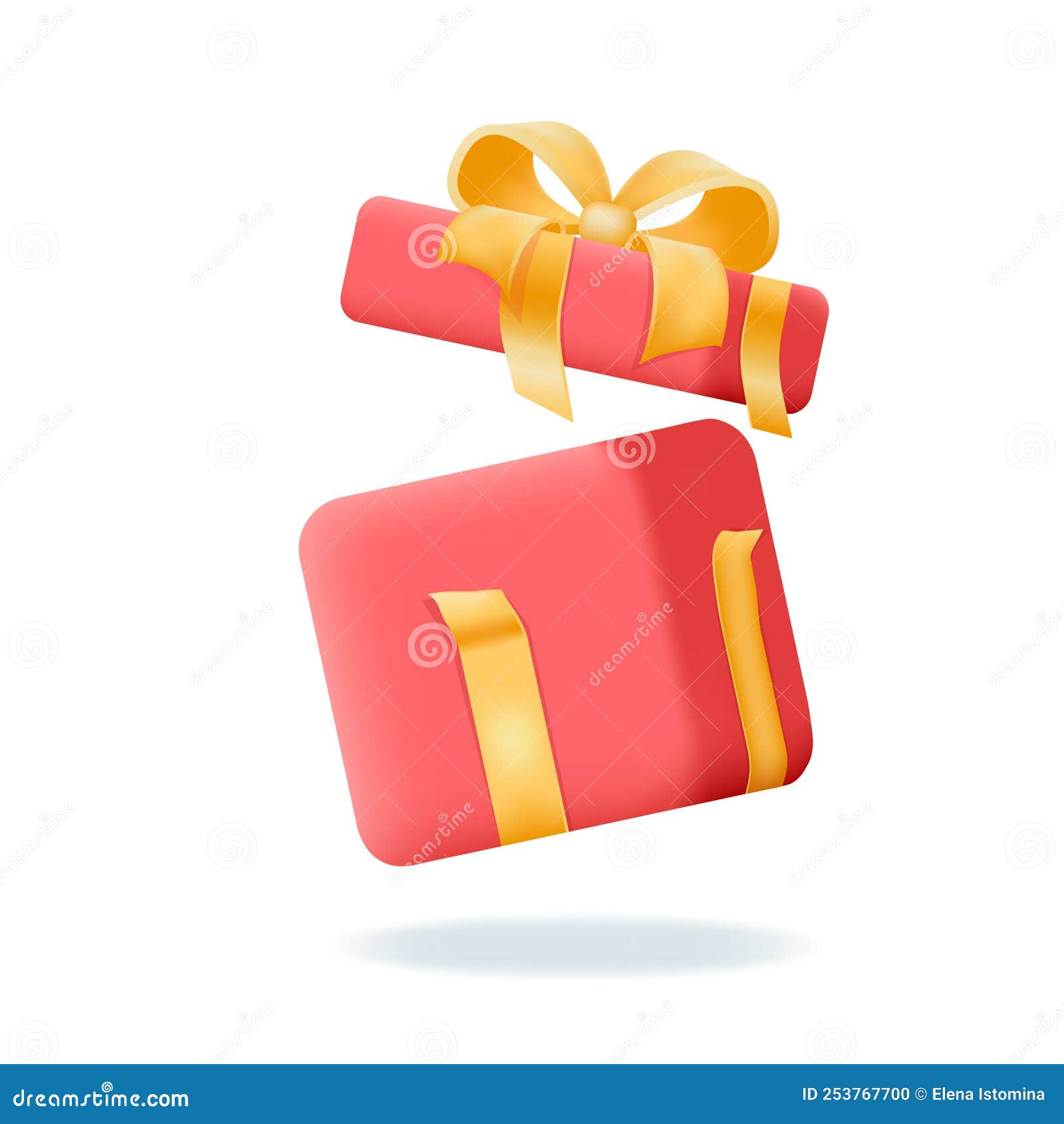 Flying Open Red T Box With Gold Ribbon Bow Realistic 3d Vector Icon