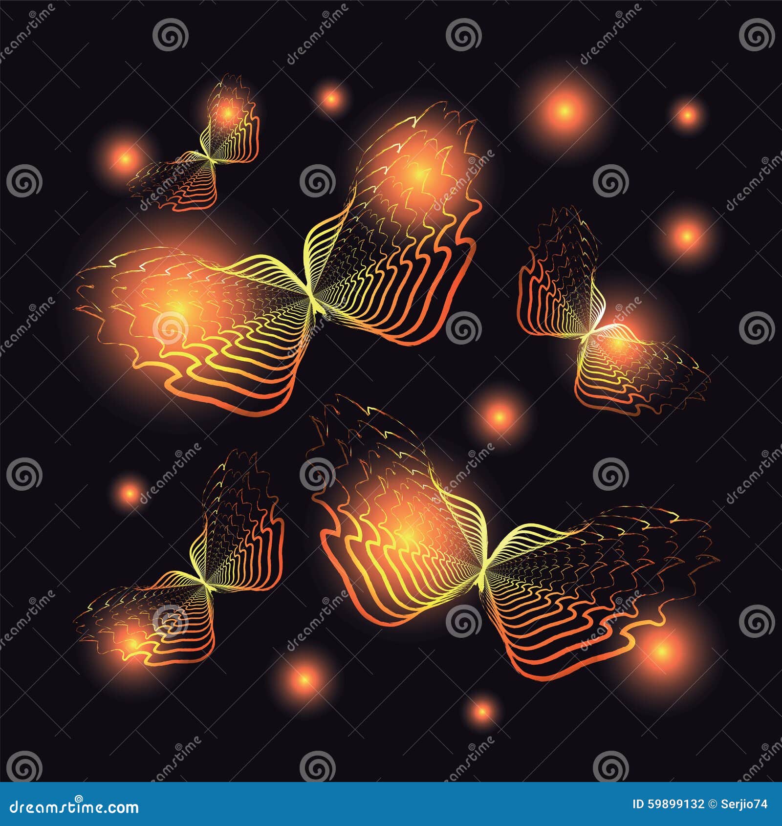 Flying Orange Butterflies in the Darkness. Stock Vector - Illustration ...