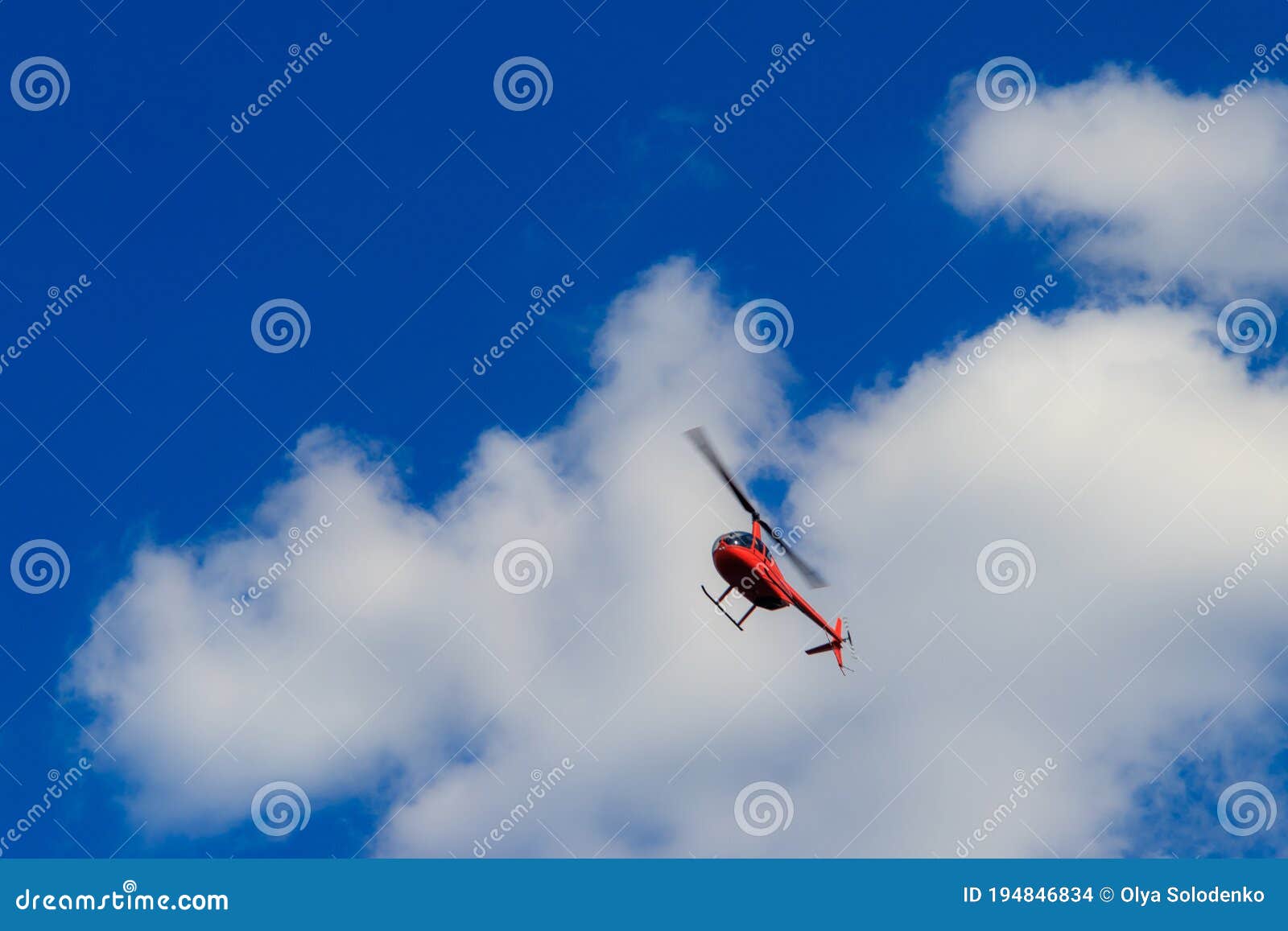 Flying Orange Helicopter in Blue Sky Stock Photo - Image of aircraft ...