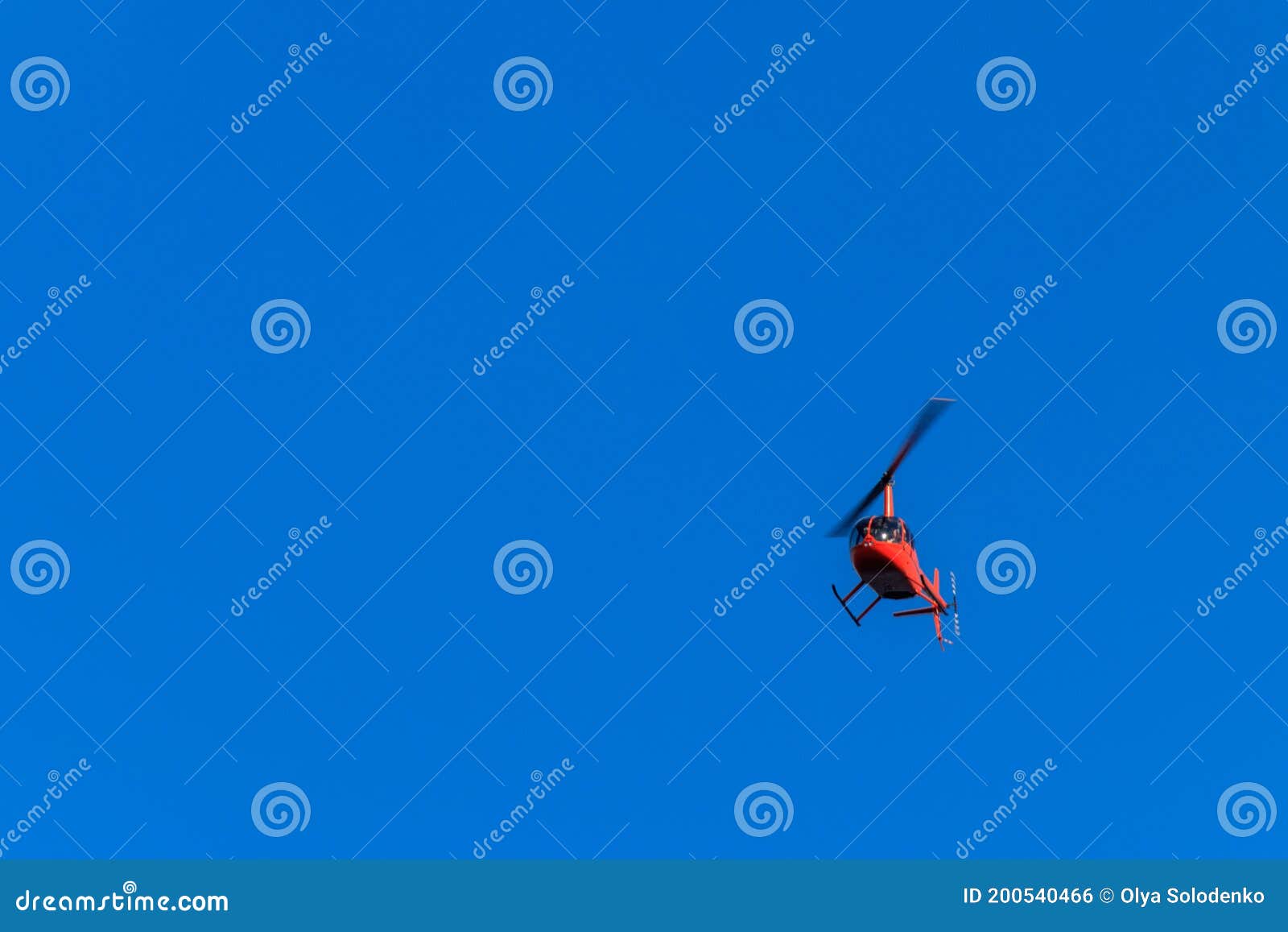 Flying Orange Helicopter in Blue Sky Stock Photo - Image of leisure ...