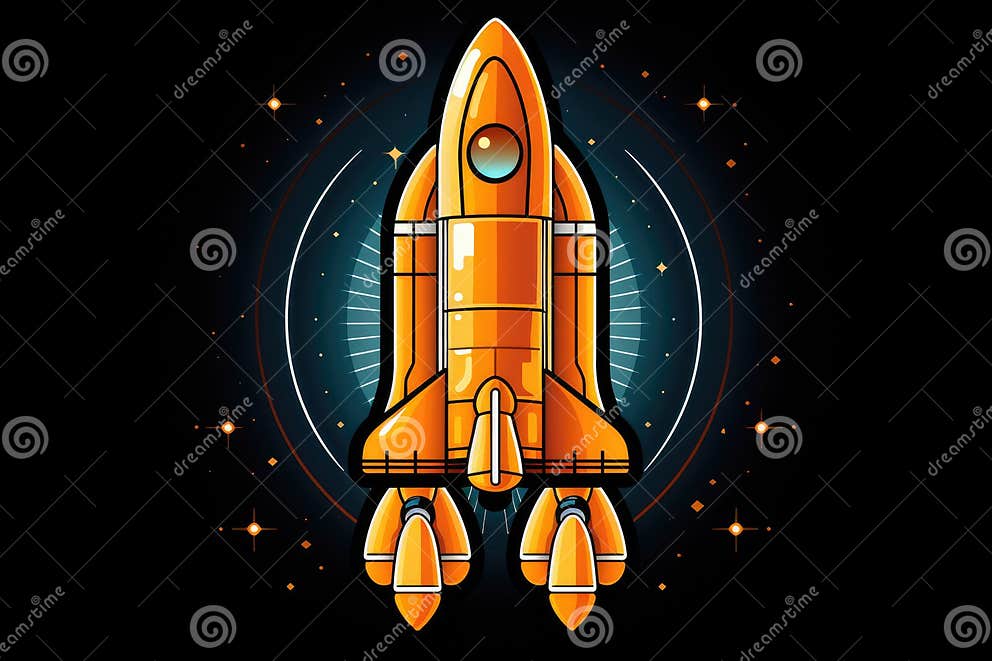 Flying Orange Rocket Ship stock image. Image of travel - 293890783