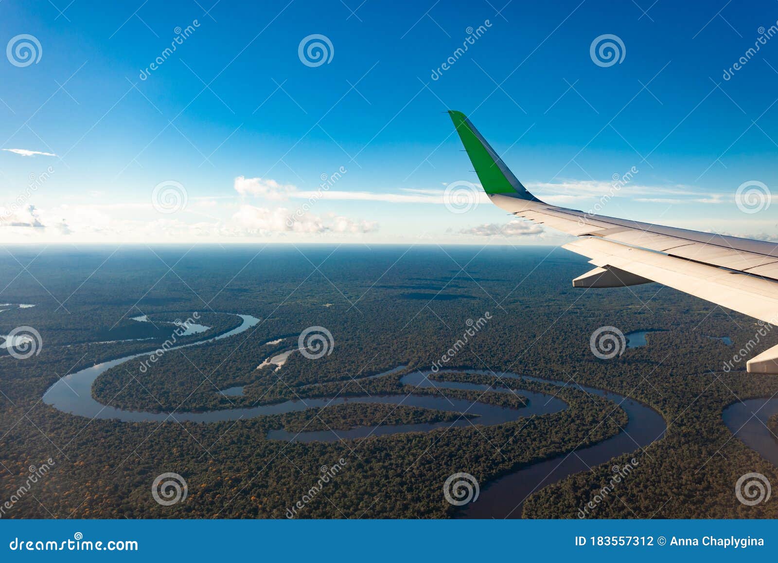 Flying Over the Amazonas River, Airplane Wing. Stock Photo - Image of ...