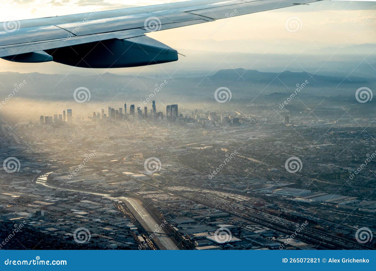 Flying Over City of Los Angeles at Sunset Stock Image - Image of ...