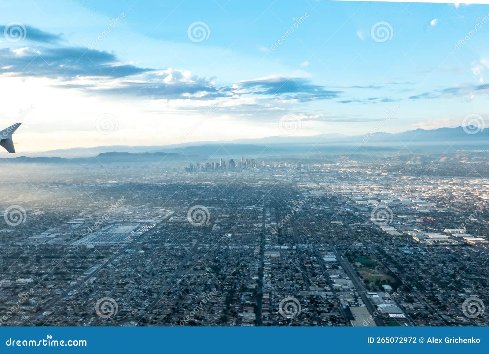 Flying Over City of Los Angeles at Sunset Stock Photo - Image of scenic ...