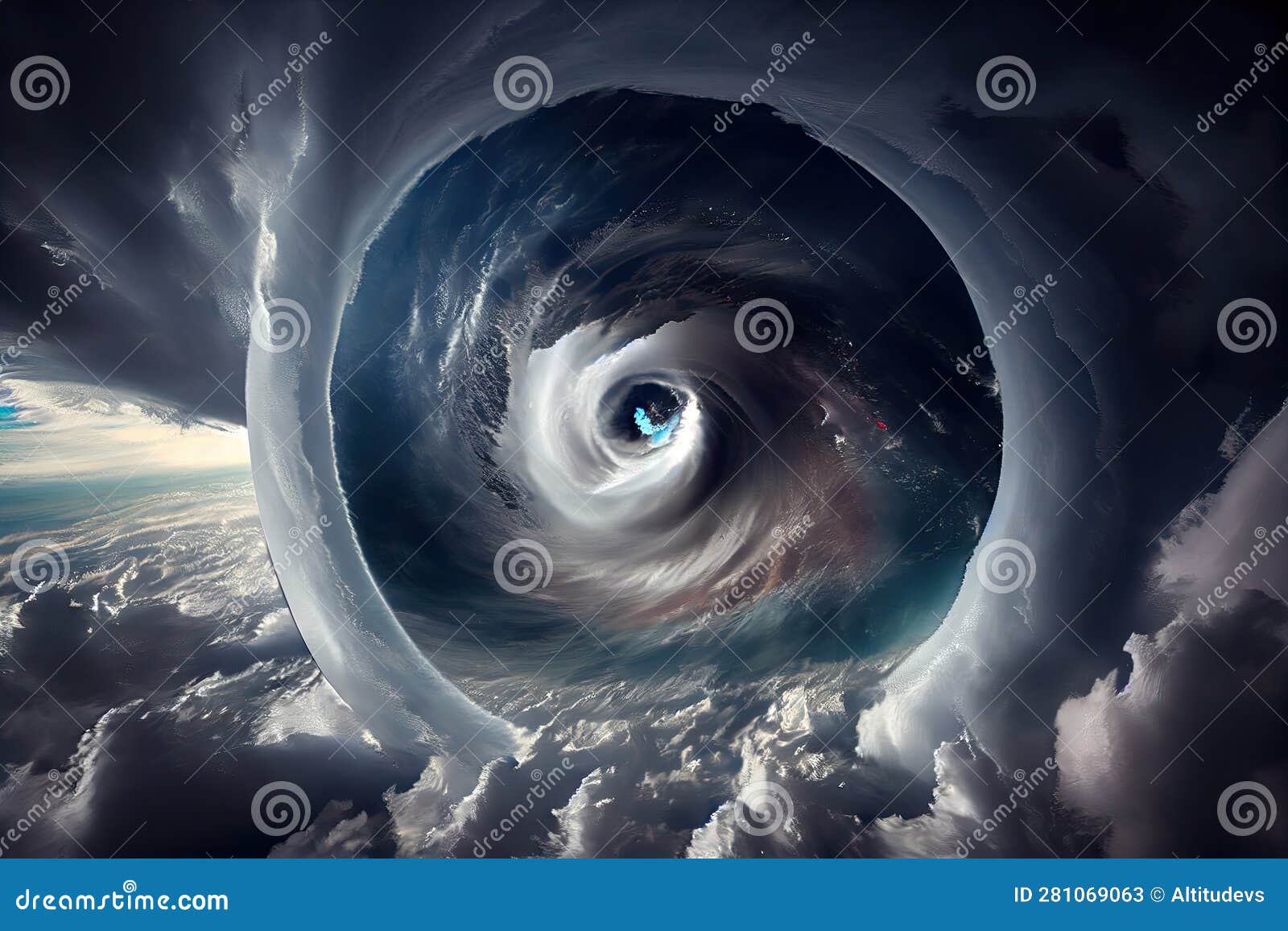 Flying Over the Eye of a Tropical Cyclone, with Clouds and Storm in the ...
