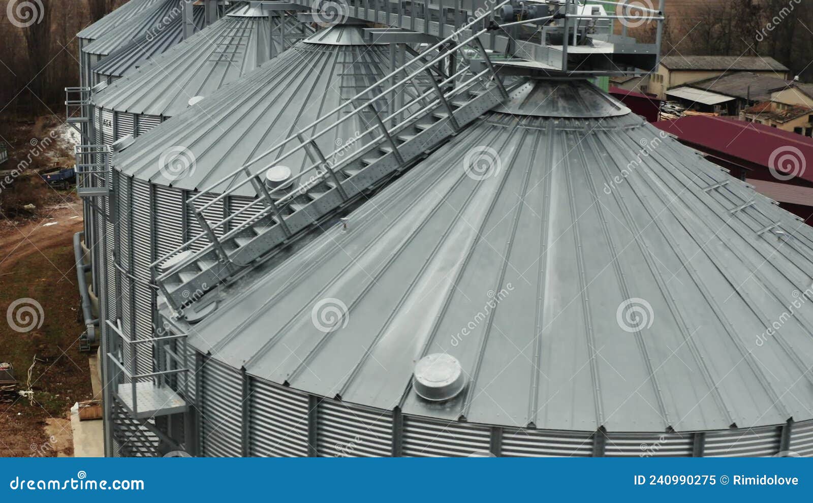 Flying Over the Grain Elevator for Storage. Tanks for Storage of Wheat ...