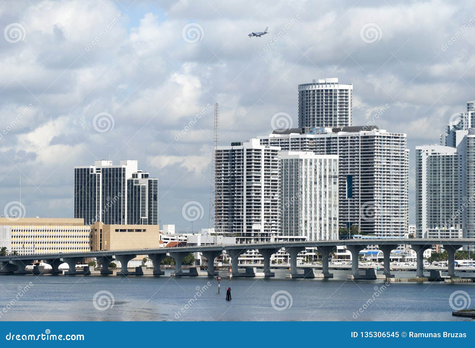 Flying Over Miami Downtown stock image. Image of building - 135306545