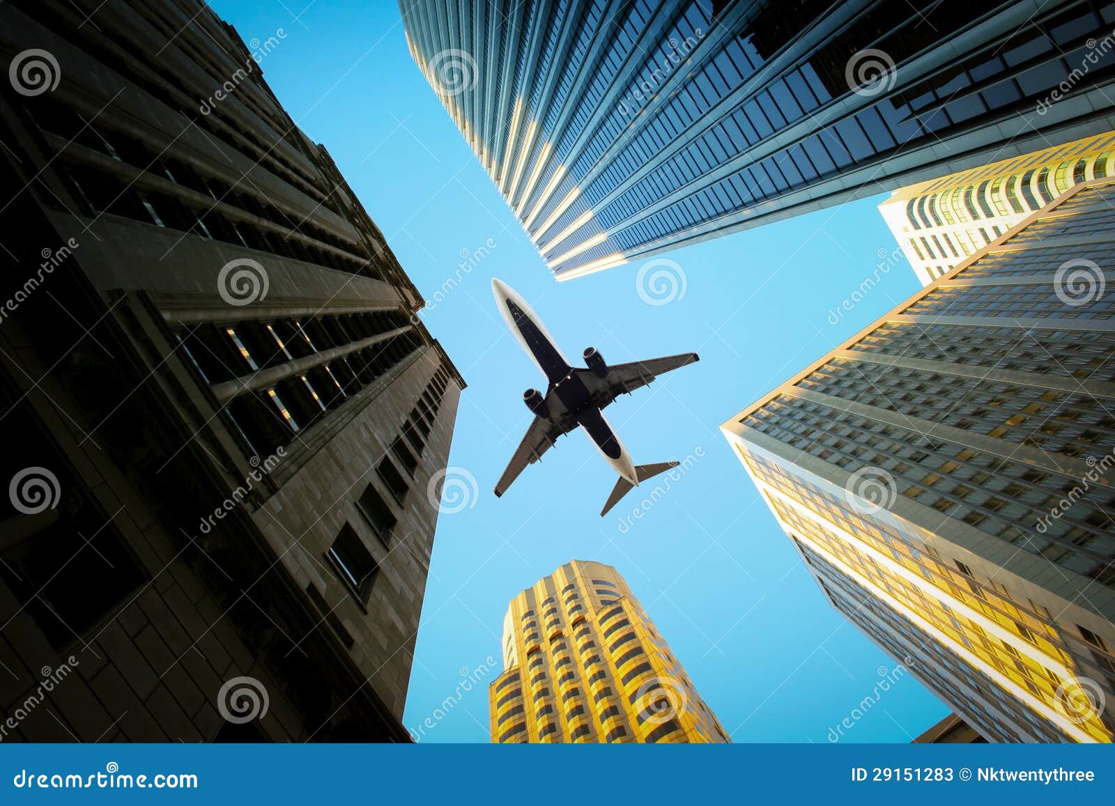 Flying over skyscrapers stock image. Image of plane, destinations ...