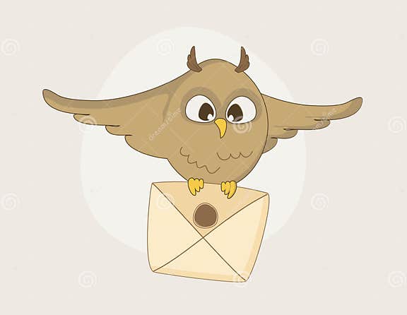 Flying Owl with an Envelope Stock Illustration - Illustration of ...