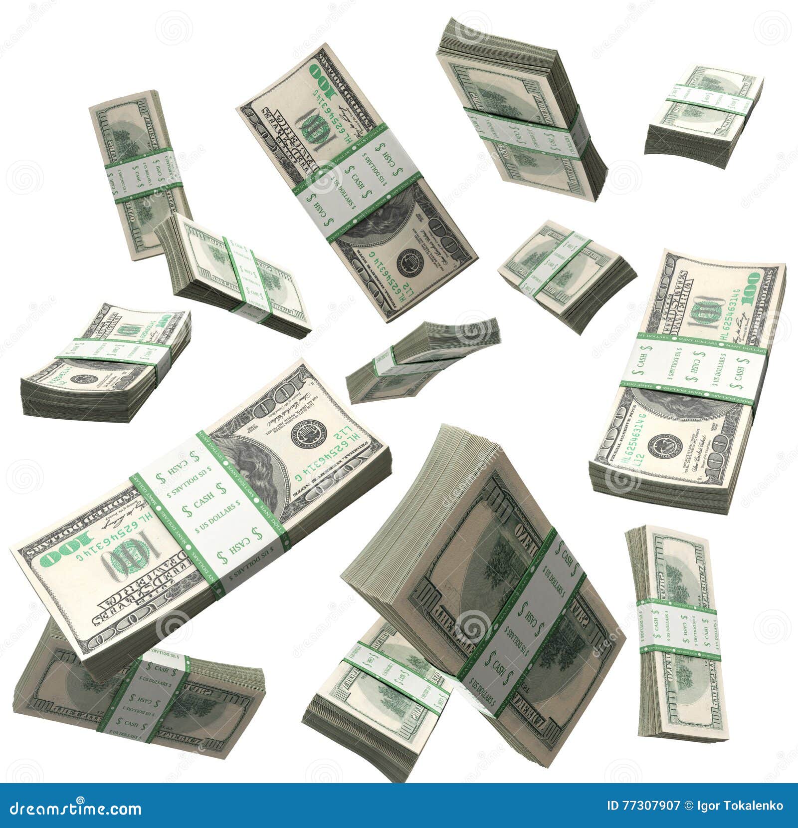 Flying a Pack of Dollar Bills 3d Render on a White Background Stock ...