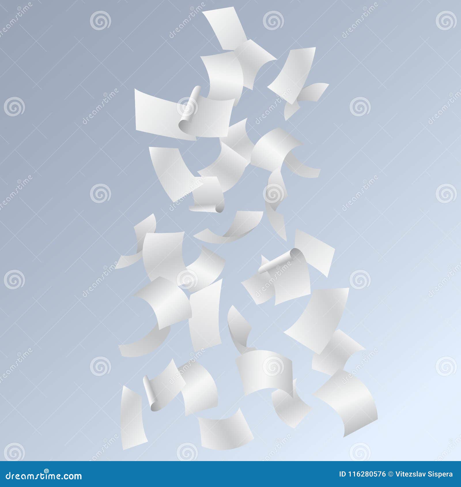 Flying Pages of Papers or Documents, Isolated in Blue Background Stock ...