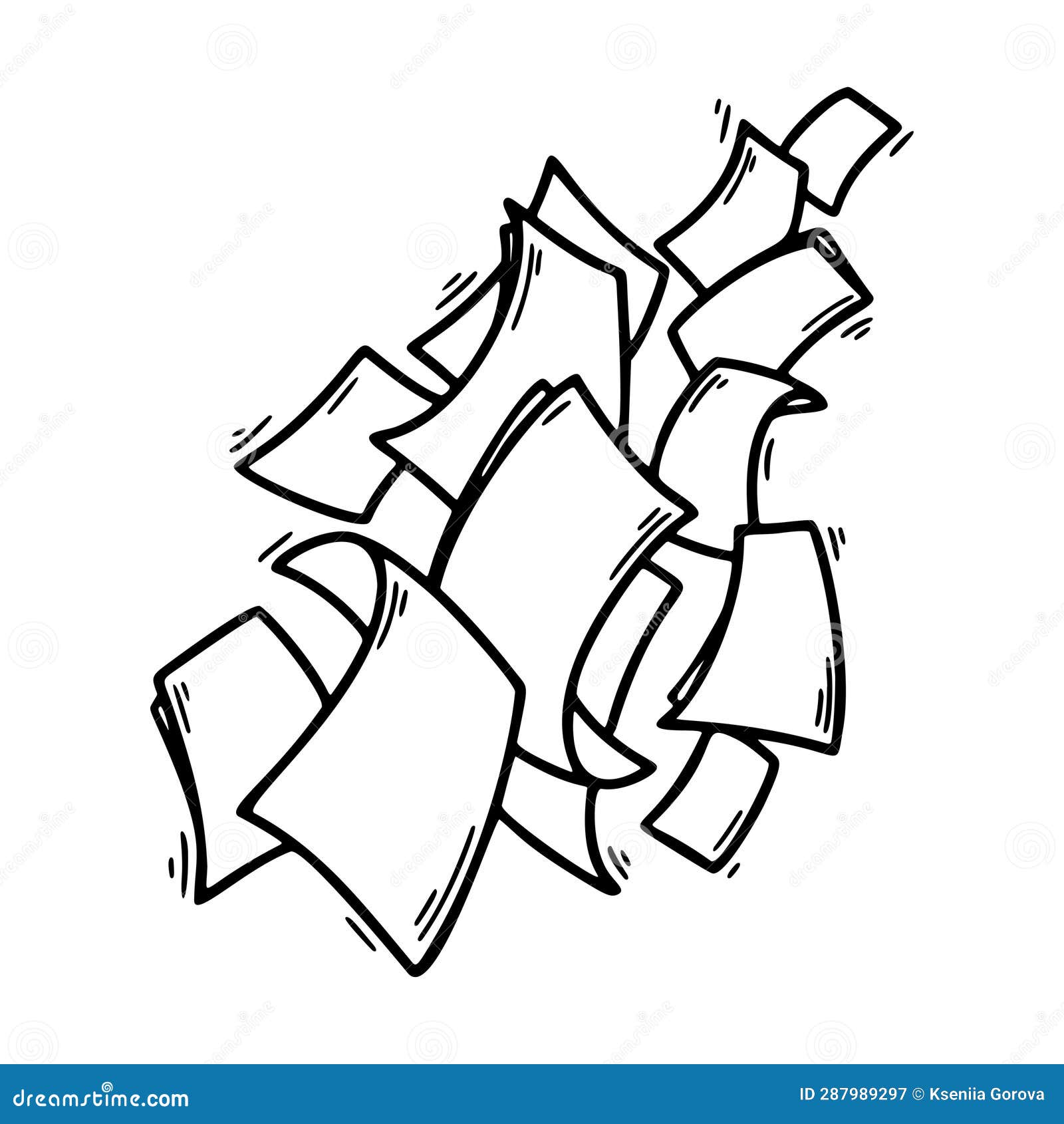 Flying Paper Sheets in Doodle Style. Hand Drawn Blank Document Pages ...