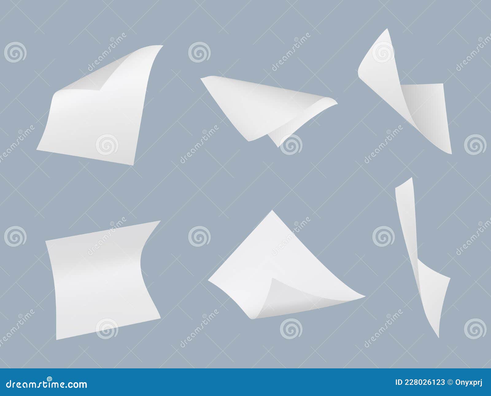 Flying Papers. Blank White 3D Paper Sheet Falling Down. Curved Corners ...