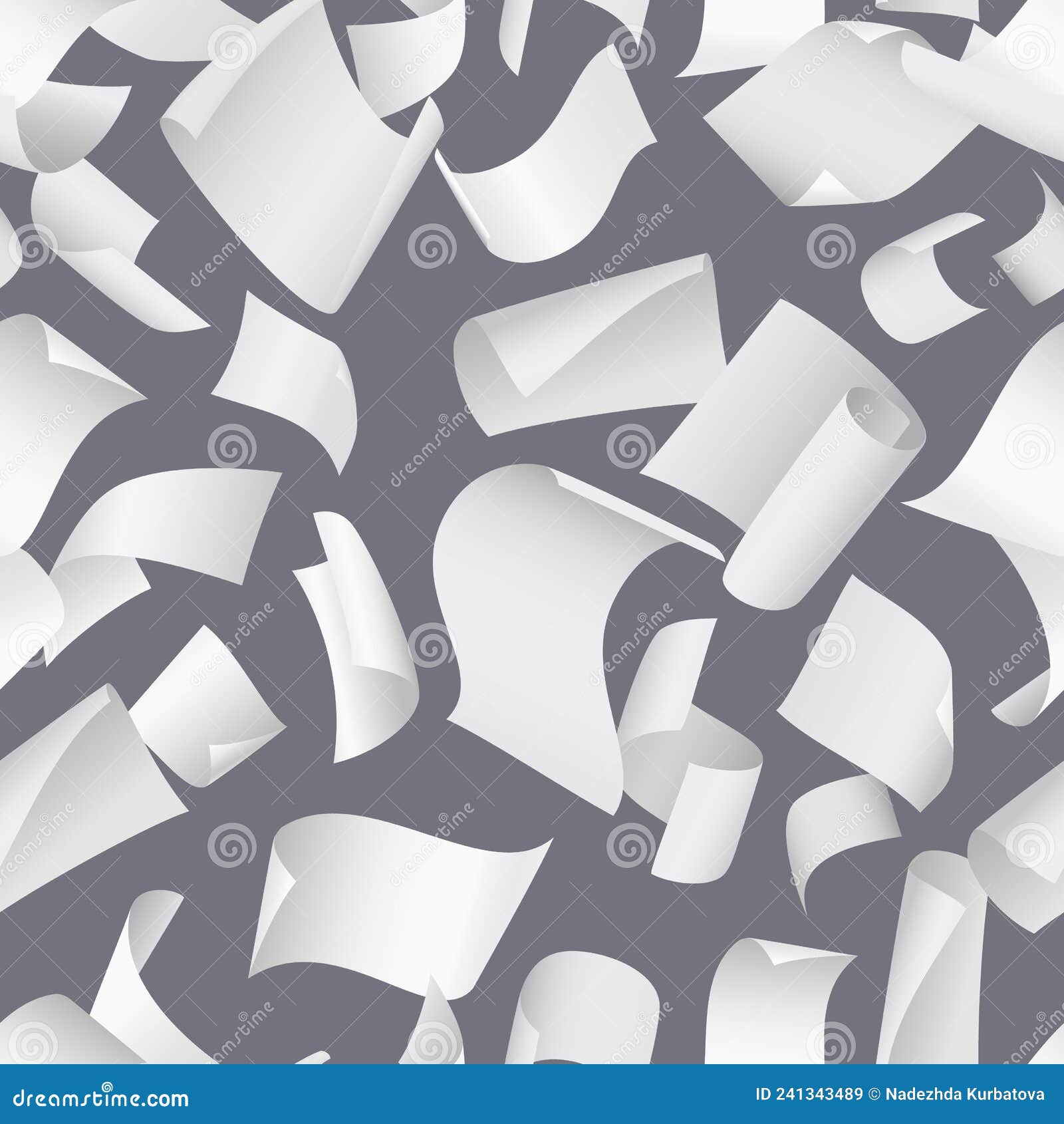Flying Papers Seamless Pattern. Realistic Isolated Curved Office Empty ...