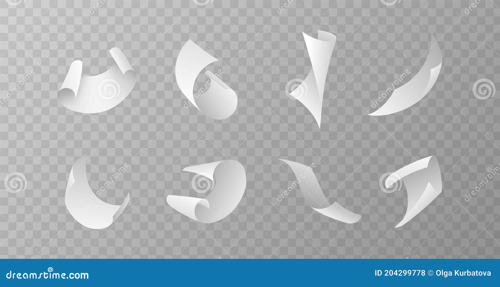 Flying Papers. Blank White 3D Paper Sheet Falling Down. Curved Corners ...