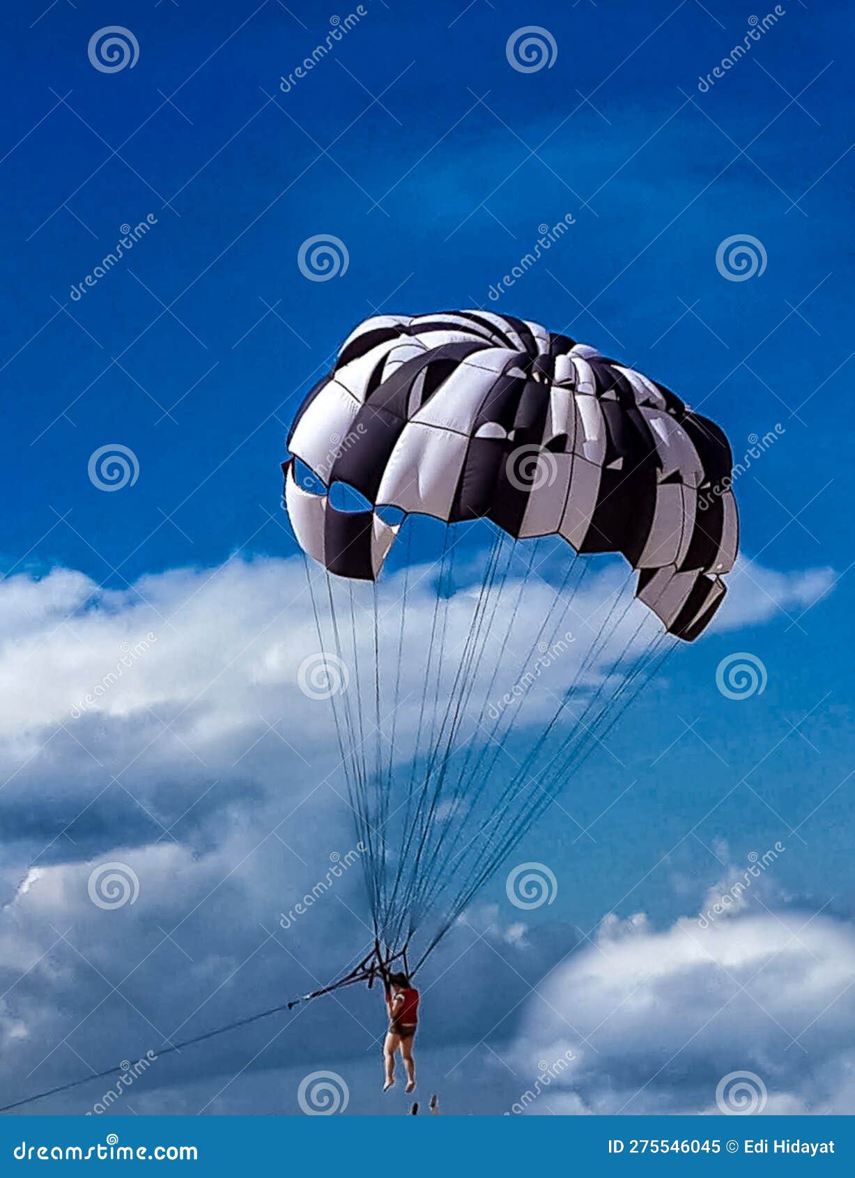 Flying with a Parachute in the Blue Sky Stock Image - Image of ...