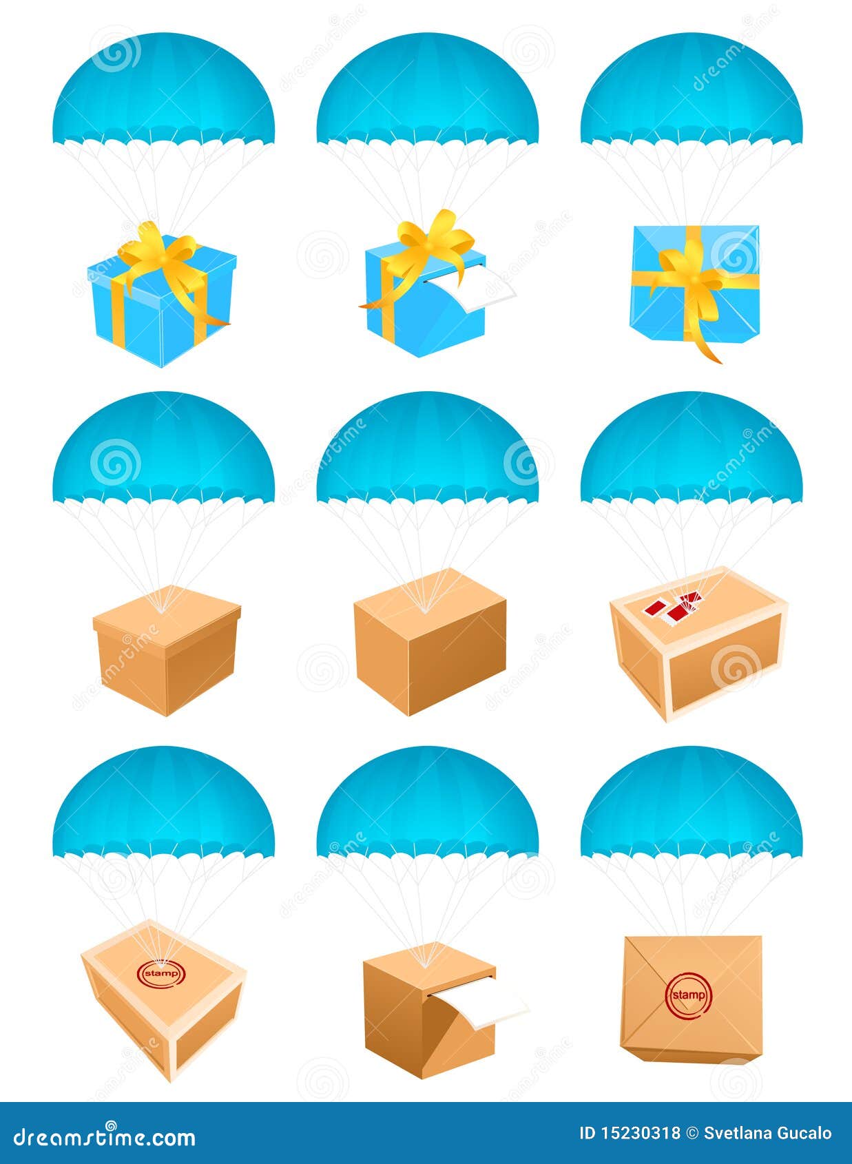 Flying parcels stock vector. Illustration of moving, parachuting - 15230318