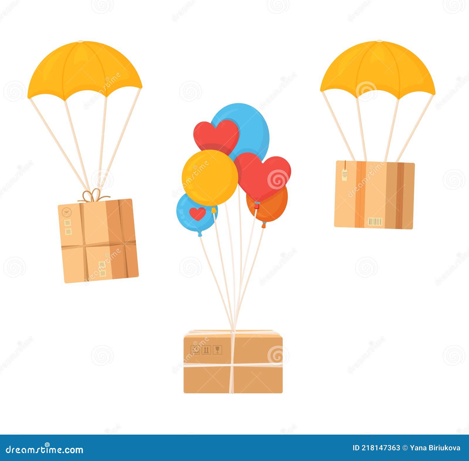 Boxes Flying from the Sky, Vector Illustration of a Parachute. Stock ...