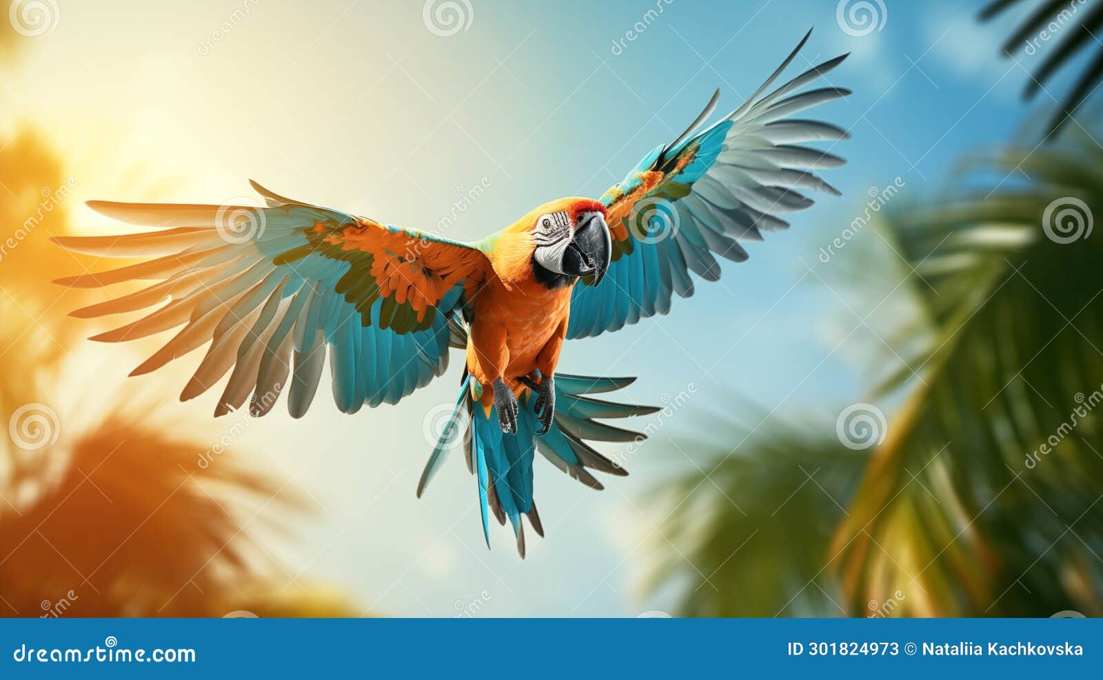 Flying parrot over jungle stock illustration. Illustration of drawing ...