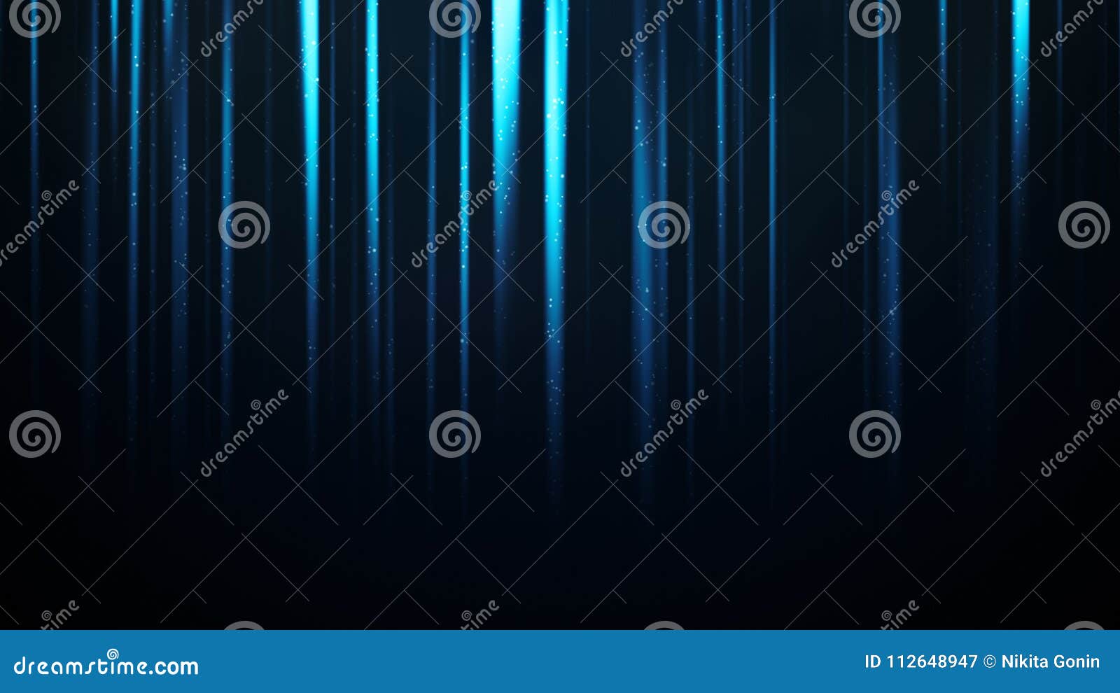 Flying Particles in Vertical Blue Light Rays Stock Illustration ...