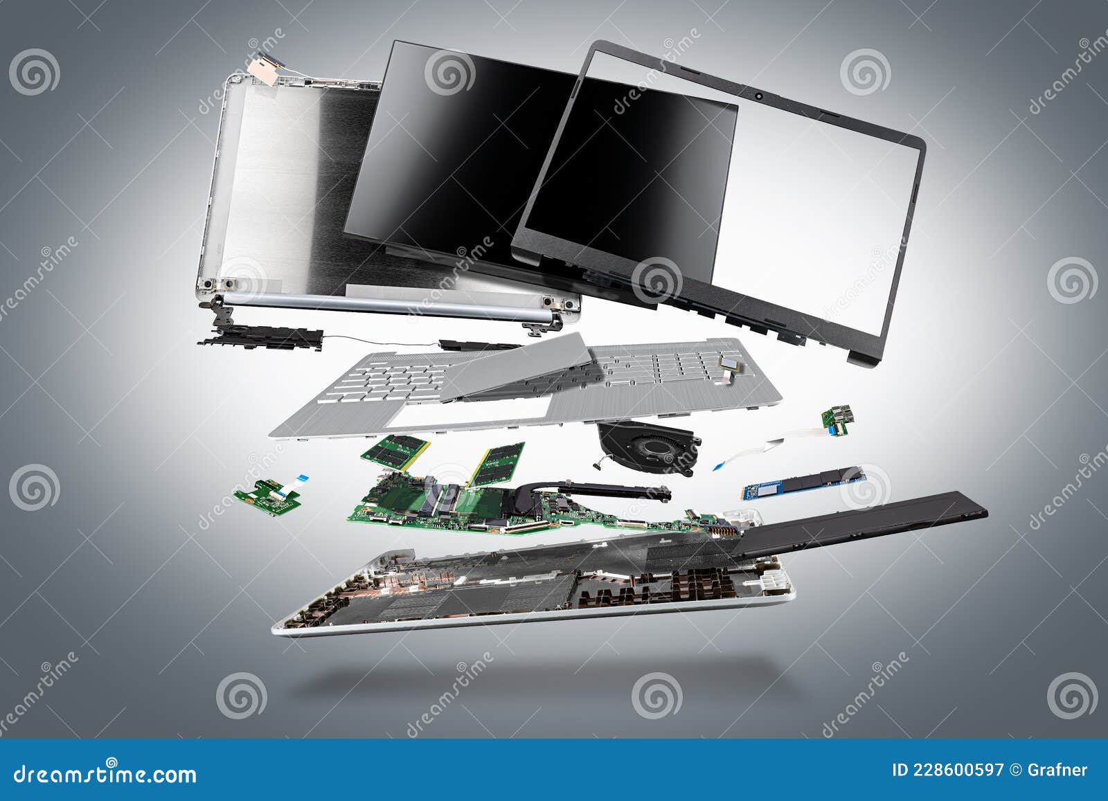Flying Parts Of A Modern Computer. Hardware Components Mainboard Cpu ...