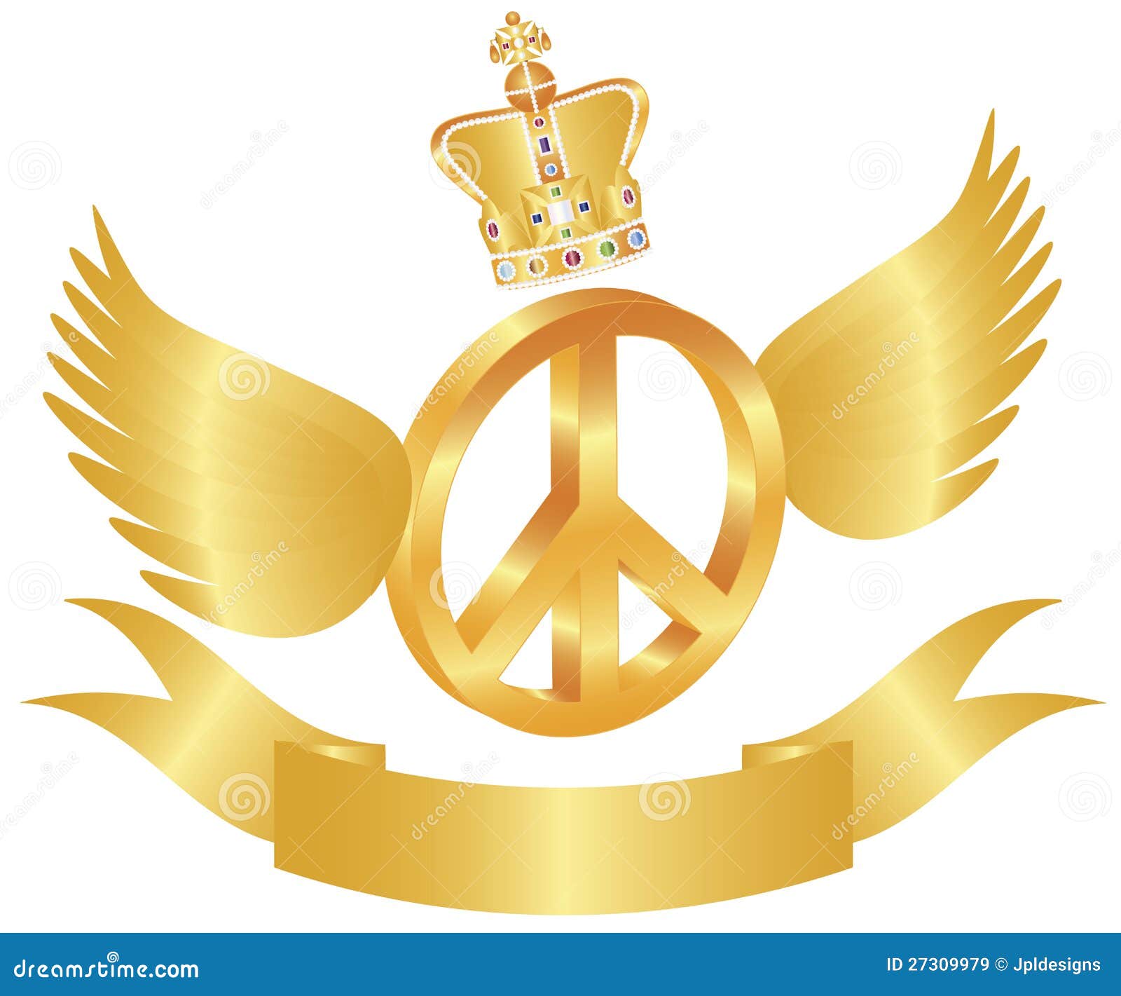 Flying Peace Symbol with Crown Jewels Illustration Stock Vector ...