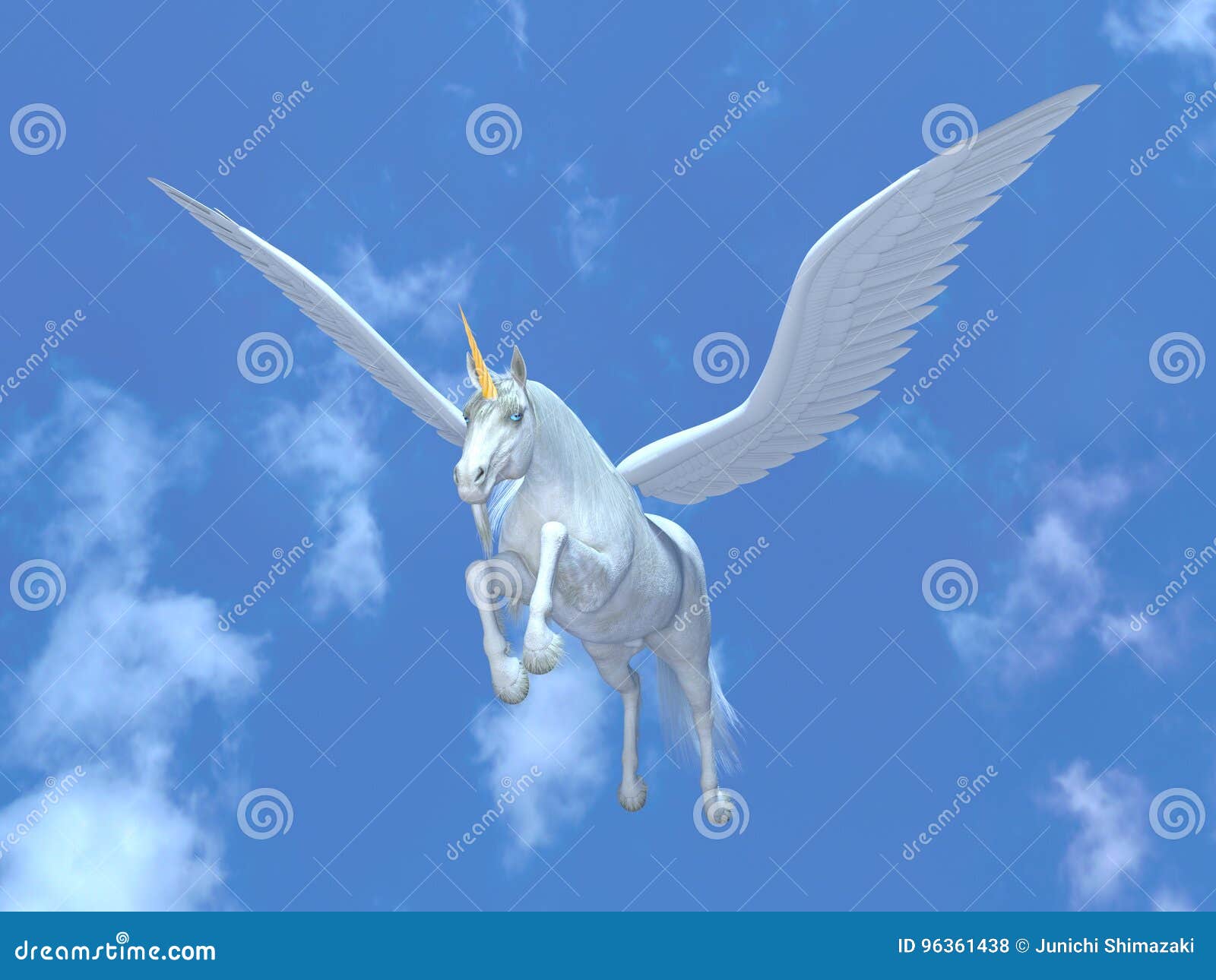 Flying pegasus stock illustration. Illustration of horn - 96361438